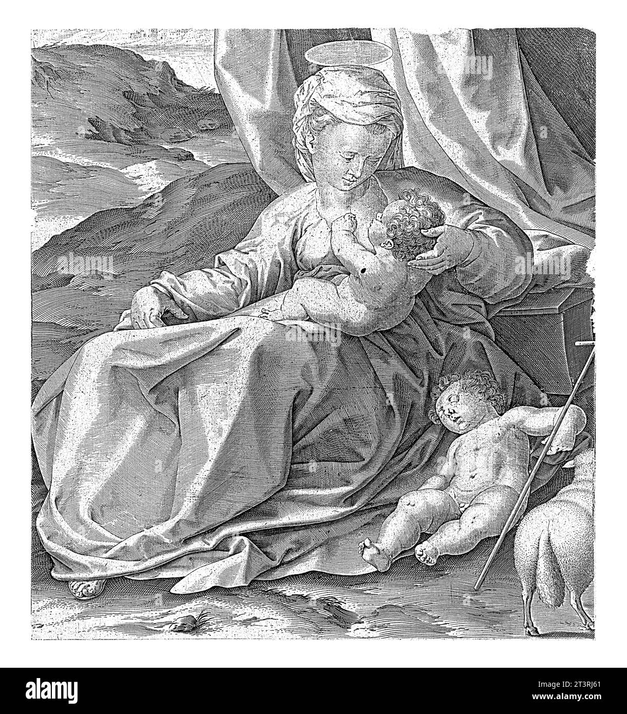 Mary with the Christ Child and the Young John the Baptist, Antonie Wierix (II), after Luca ...