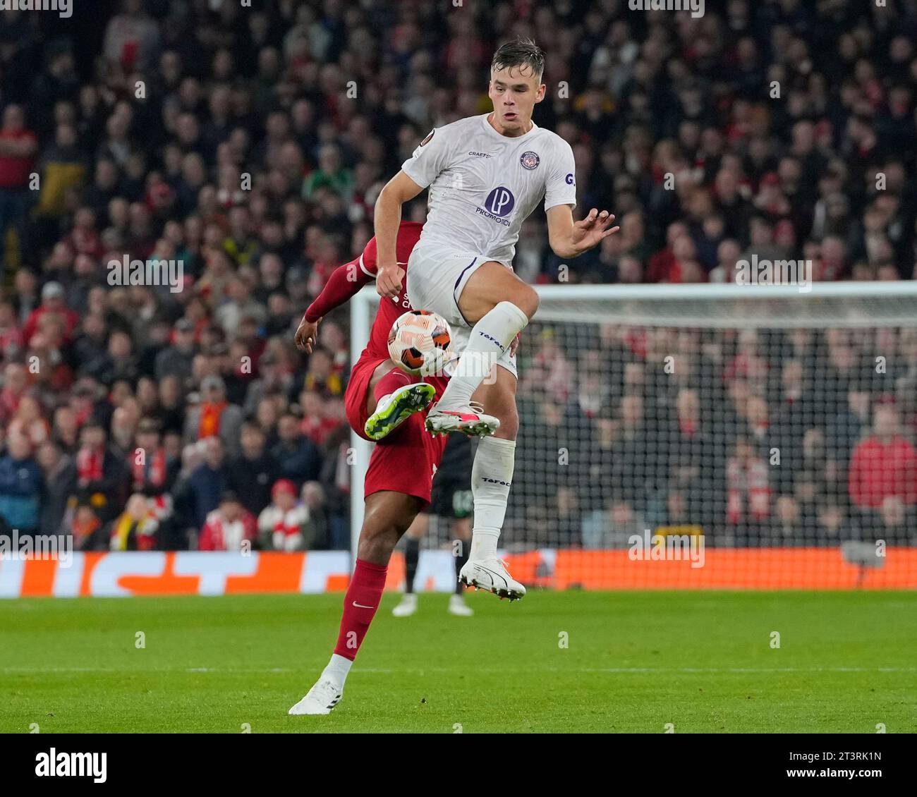 Liverpool, UK. 26th Oct, 2023. Thijs Dallinga #9 of Toulouse flicks ...