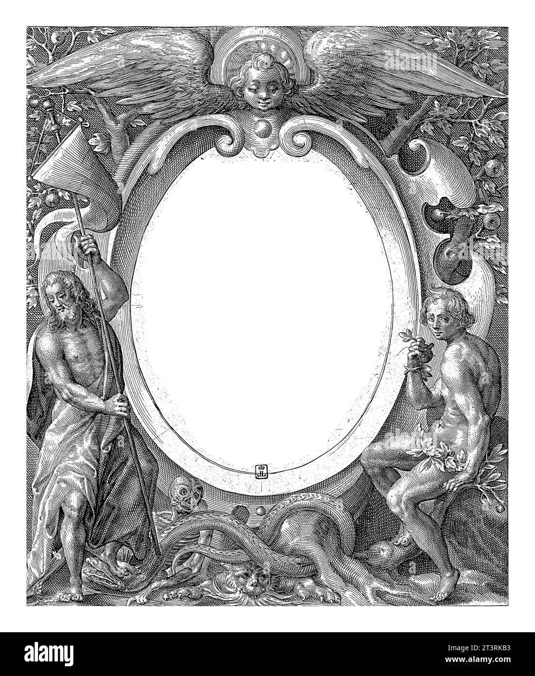 Christ and Adam, Crispijn van de Passe (I), 1616 Oval frame crowned by ...
