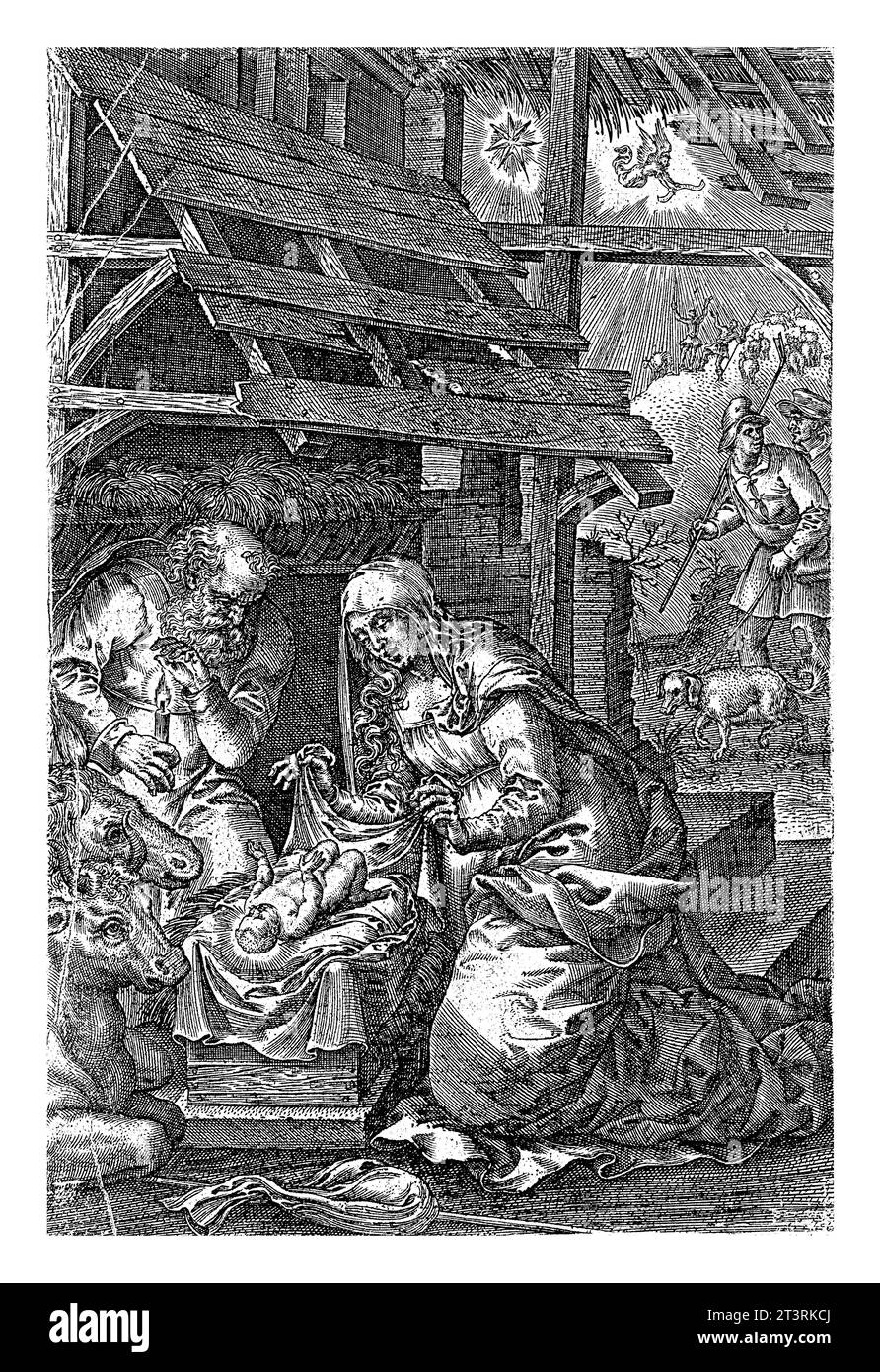 Birth Of Christ Johannes Wierix After Pieter Van Der Borcht I 1573 The Virgin Puts A Sheet