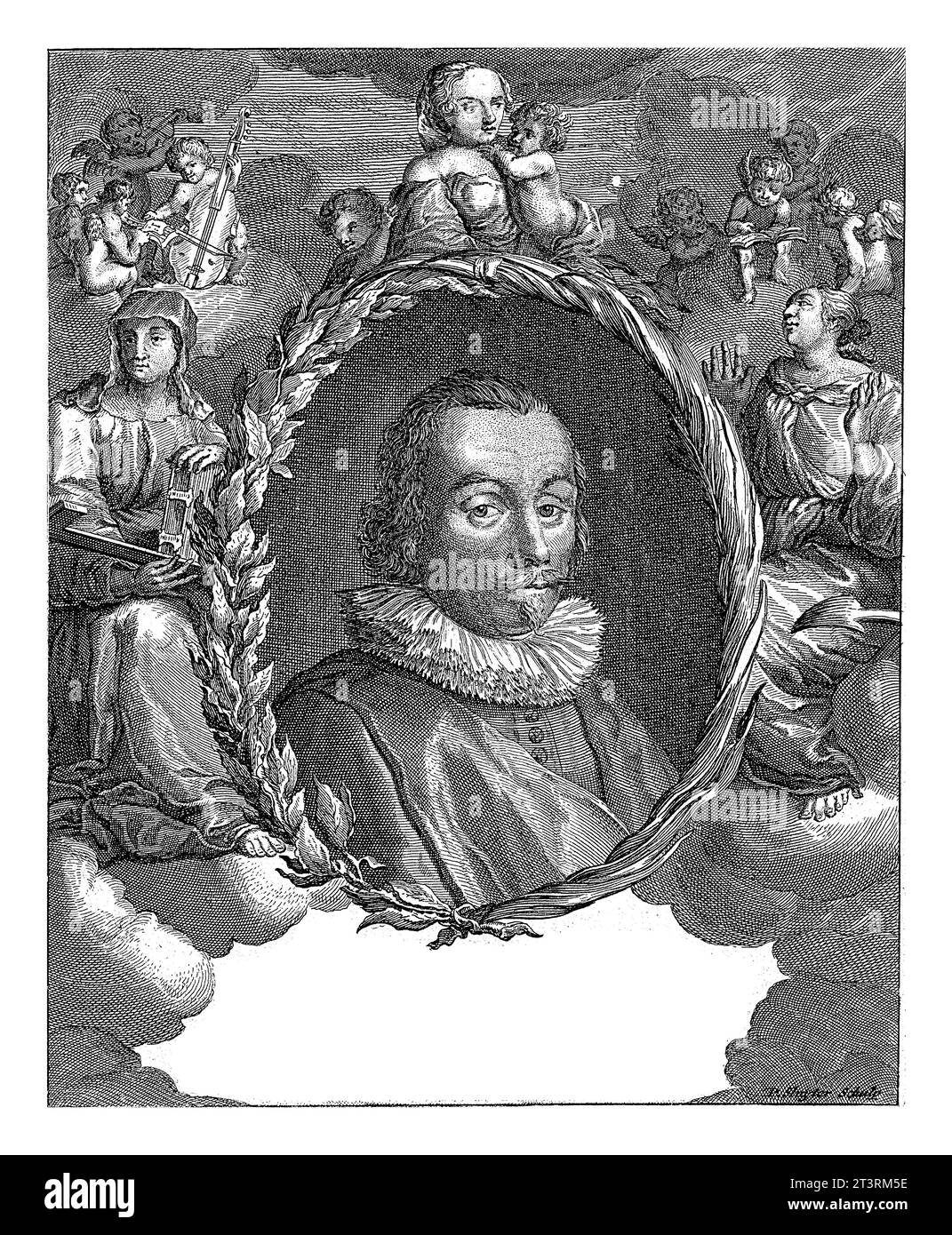 Portrait of the poet and preacher Dirck Rafaelsz. Camphuysen, wreathed ...