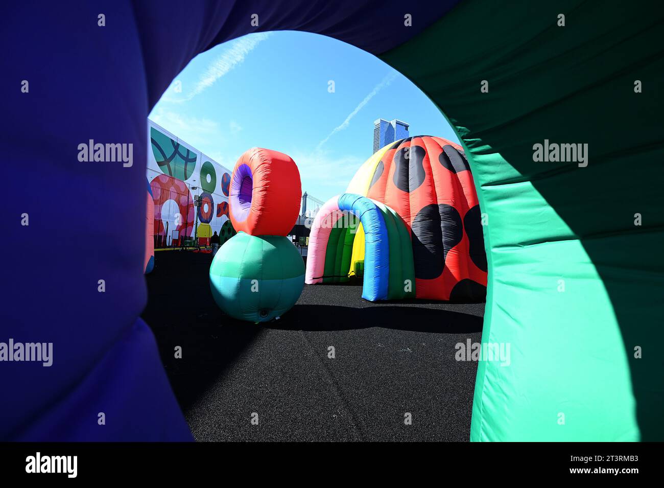 New York, USA. 26th Oct, 2023. Large balloon tents are set up for an ...