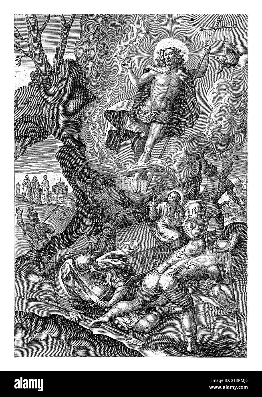 Resurrection of Christ, Antonie Wierix (II), after Maerten de Vos, 1583 - 1587 Christ rises from ...