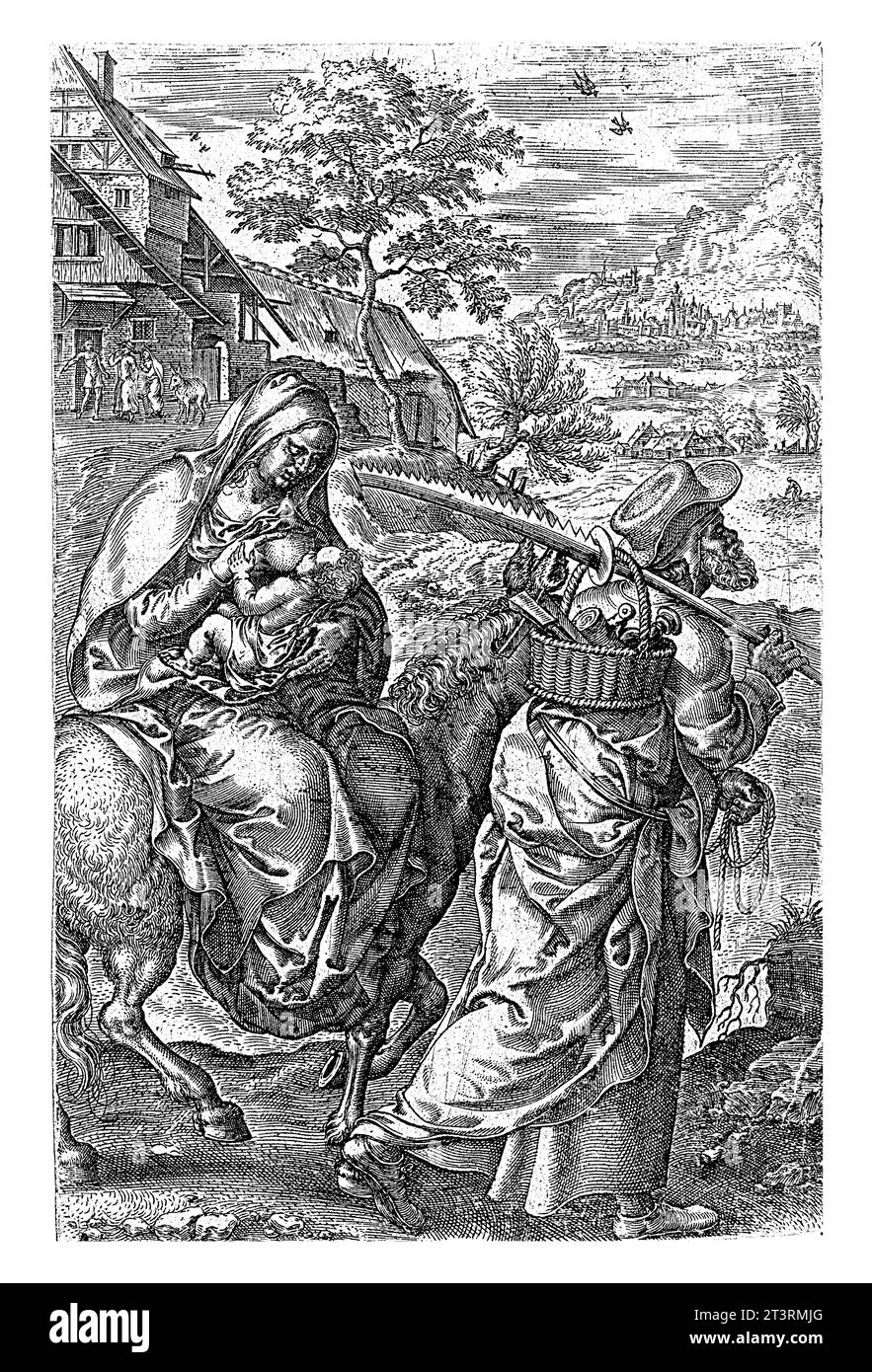 Flight into Egypt, Johannes Wierix, after Pieter van der Borcht (I), 1573 Mary suckling the ...