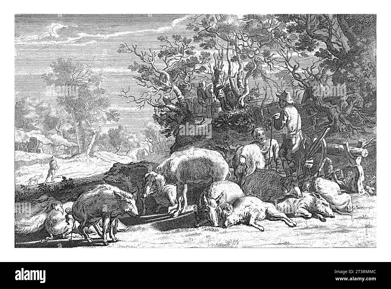 Pigherd with a Herd of Pigs, Johannes Gronsveld, after Adriaen van de ...