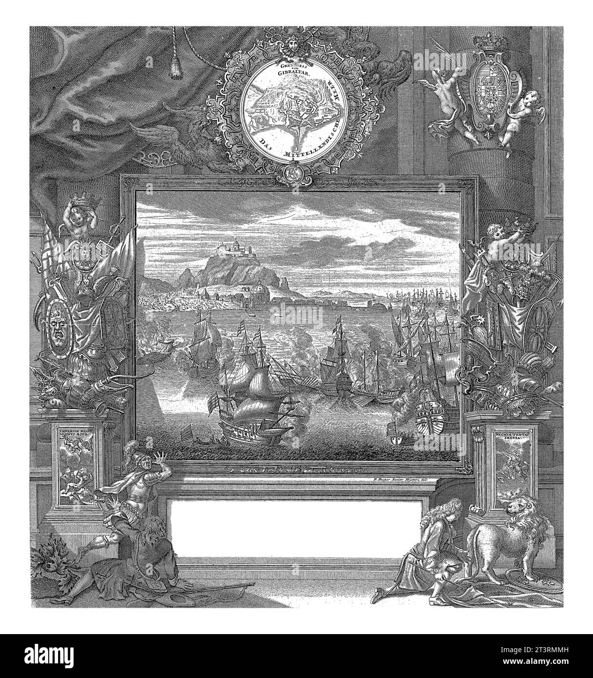 Relief of Gibraltar, 1705, Johann Jakob Kleinschmidt, after Paul Decker ...