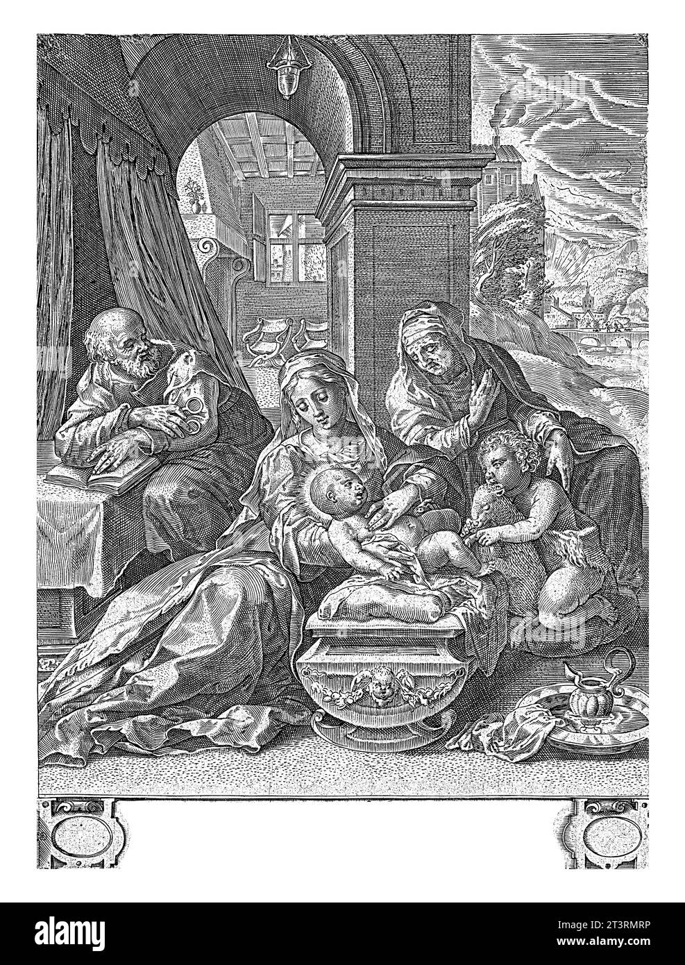 Holy Family with Anna and John the Baptist, Cornelis Cort, after Taddeo ...