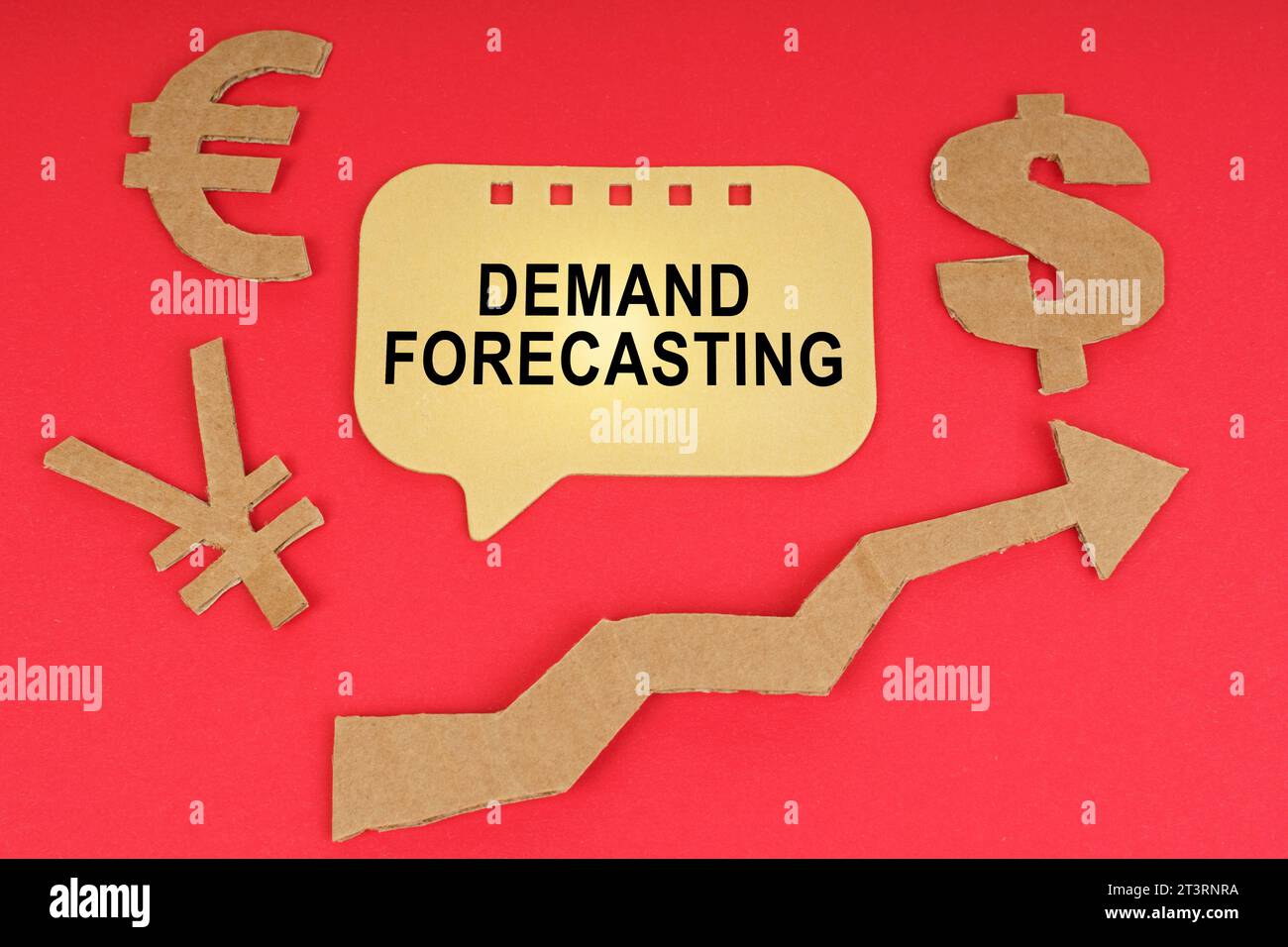 Business concept. On the red surface there are money symbols, an arrow ...