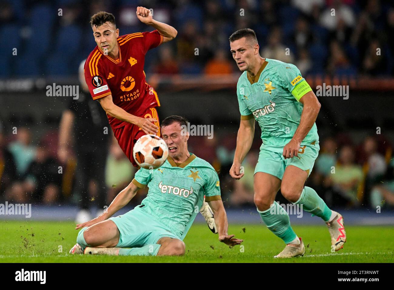 Rome, Italy. 26th Oct, 2023. Stephan El Shaarawy of AS Roma, Tomas Vlcekof and Lukas Masopust of ...