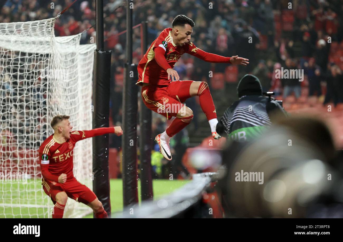 Aberdeen's Bojan Miovski celebrates scoring the opening goal during the ...
