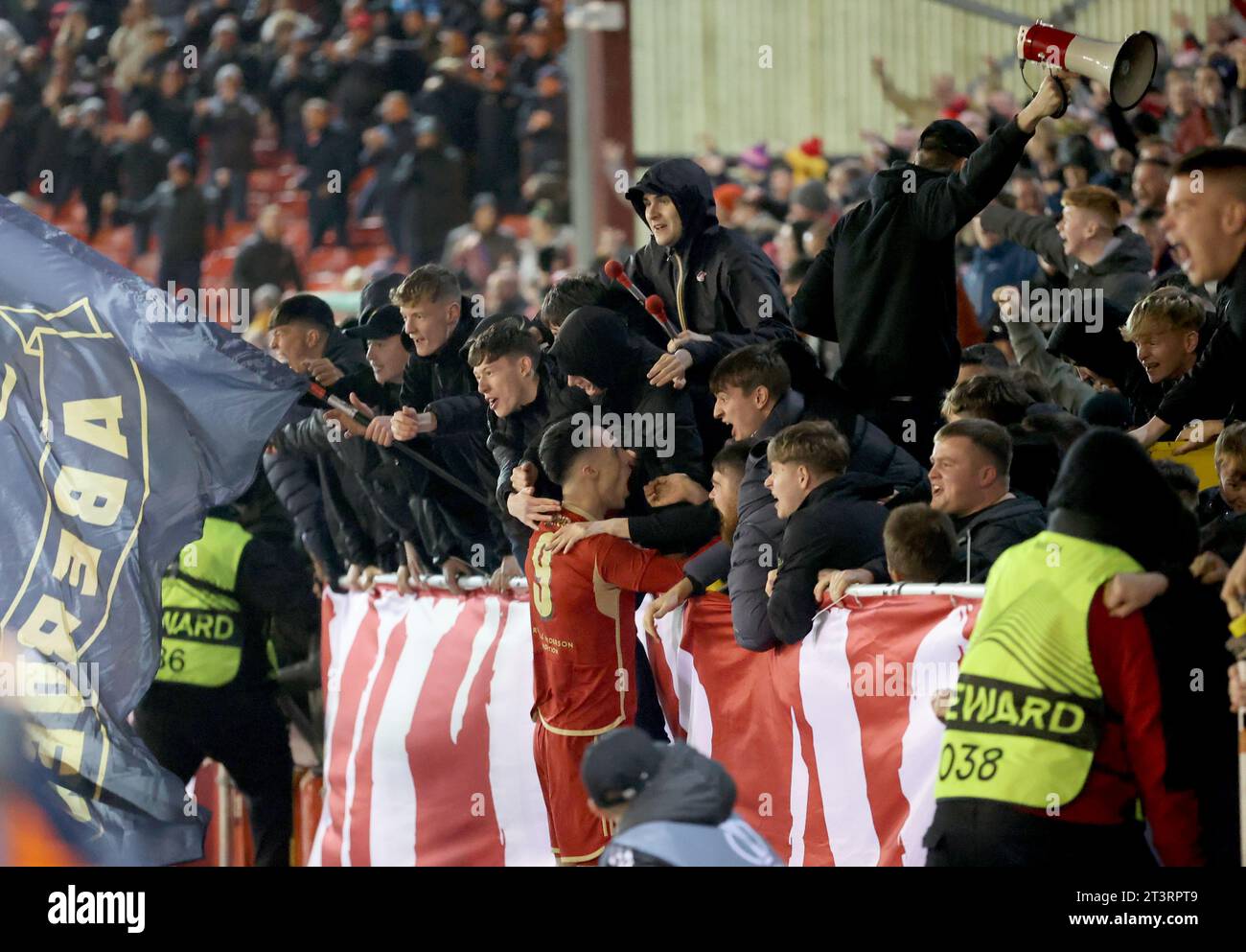 Aberdeen's Bojan Miovski celebrates scoring the opening goal with their ...