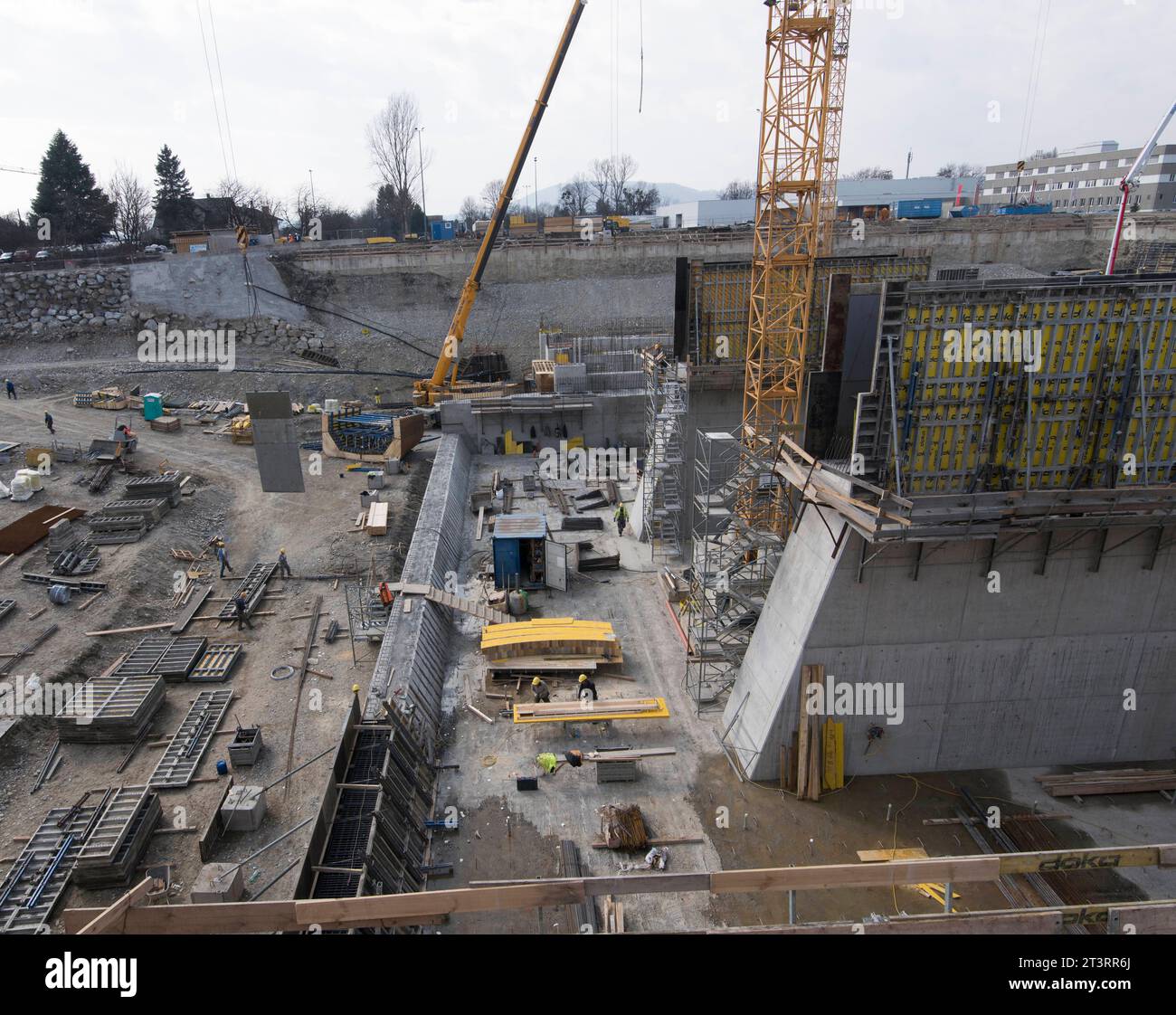 Construction crane in building industry, heavy machine at construction ...