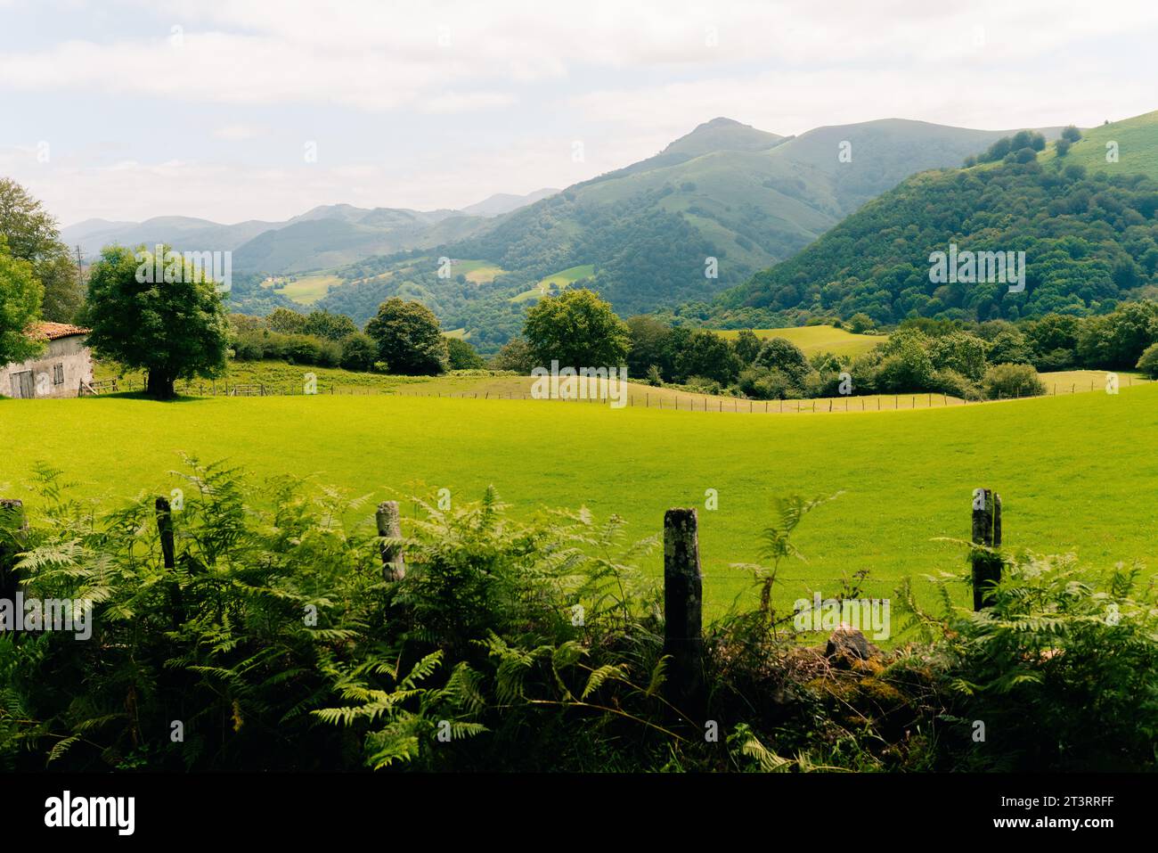 French countryside landscape in the Pyrenees mountains in Basque ...