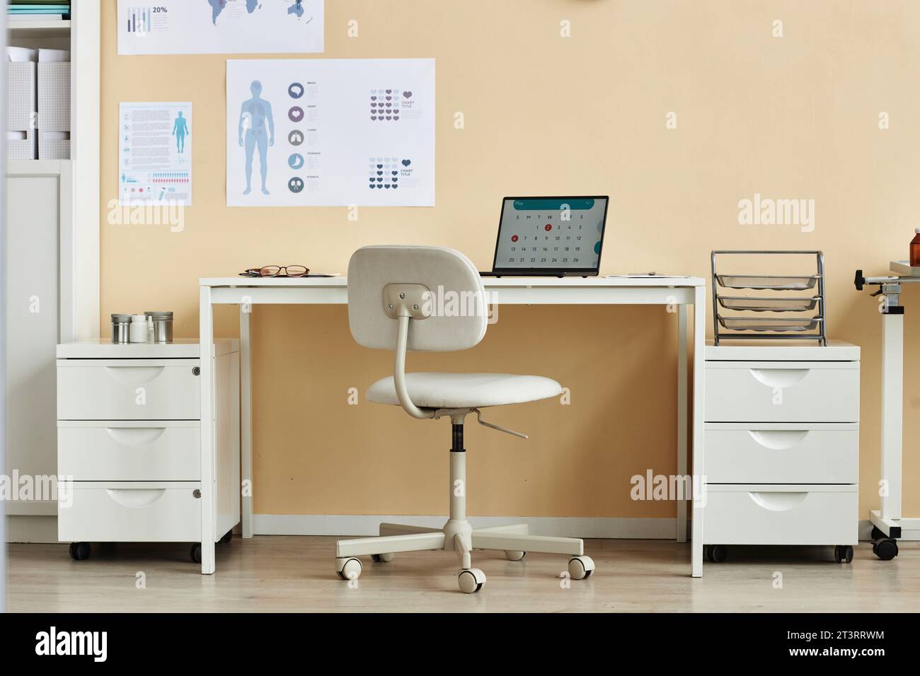 Minimal background image of doctors office with desk and laptop in ...