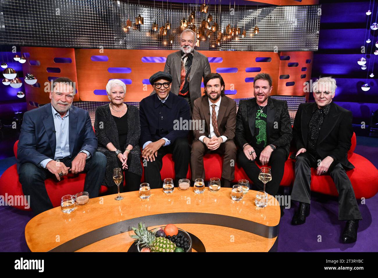 EDITORIAL USE ONLY (left to right) Arnold Schwarzenegger, Dame Judi Dench, Jay Blades, Jack ...