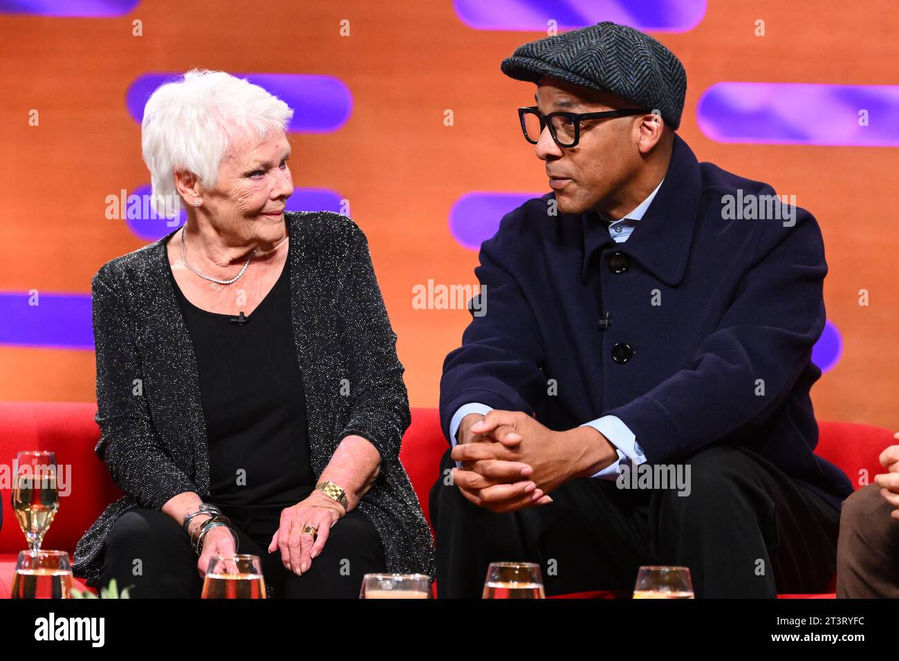 EDITORIAL USE ONLY Dame Judi Dench and Jay Blades during the filming ...