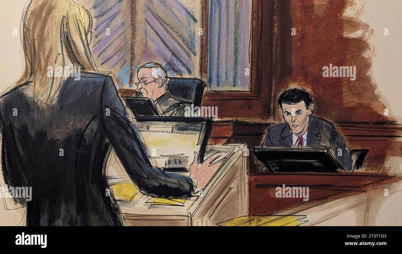 In this courtroom sketch, FTX founder Sam Bankman-Fried, right, is ...