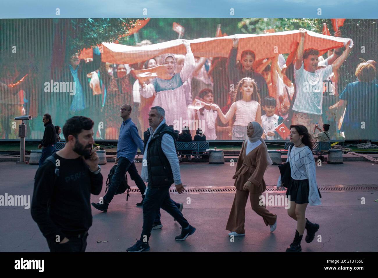 October 26, 2023: Giant floating screen prepared for the celebration of ...