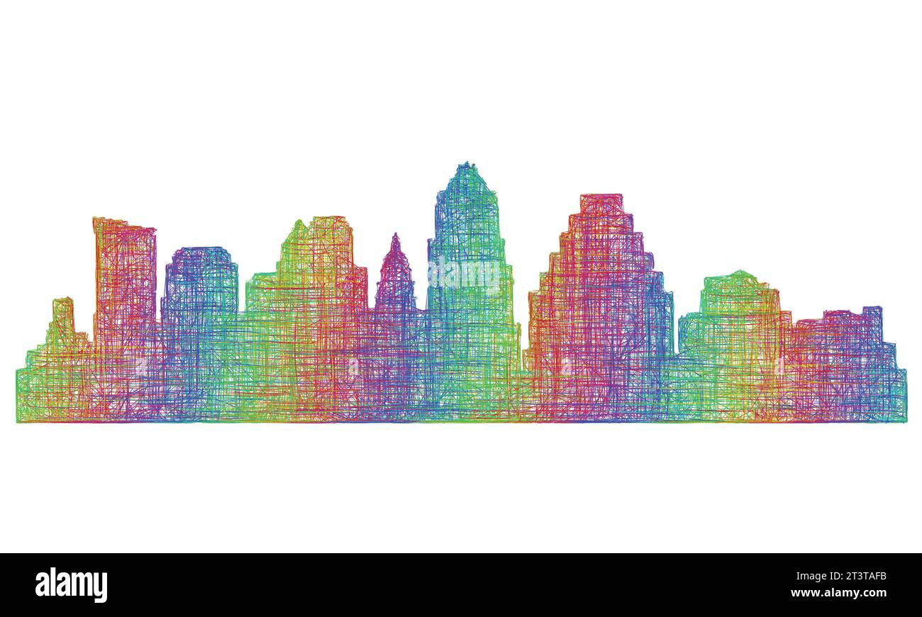 Austin skyline silhouette - multicolor line art Vector Image Stock ...