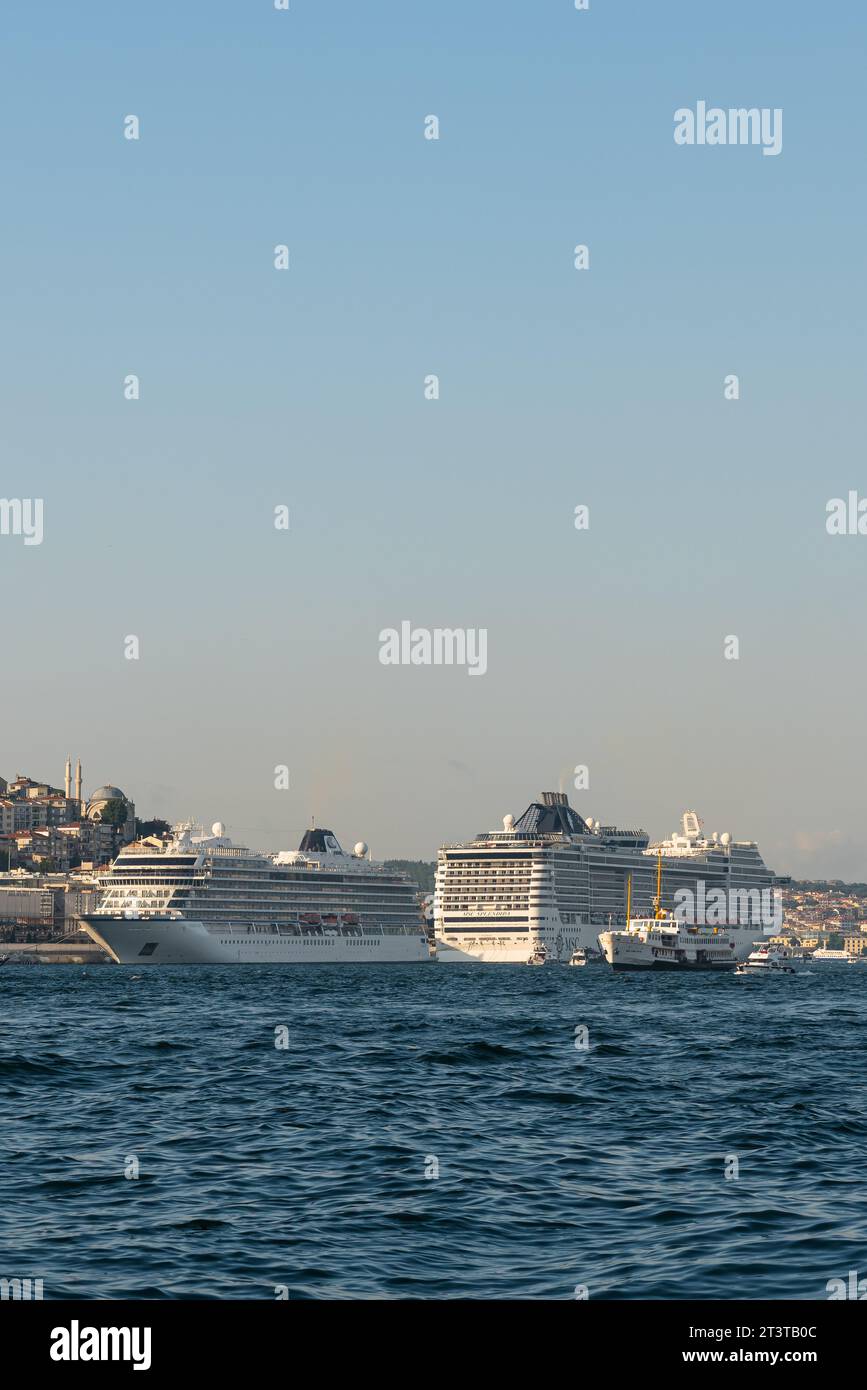 ISTANBUL, TURKEY - 6 June 2023: ships docked at terminal in Bosphorus ...