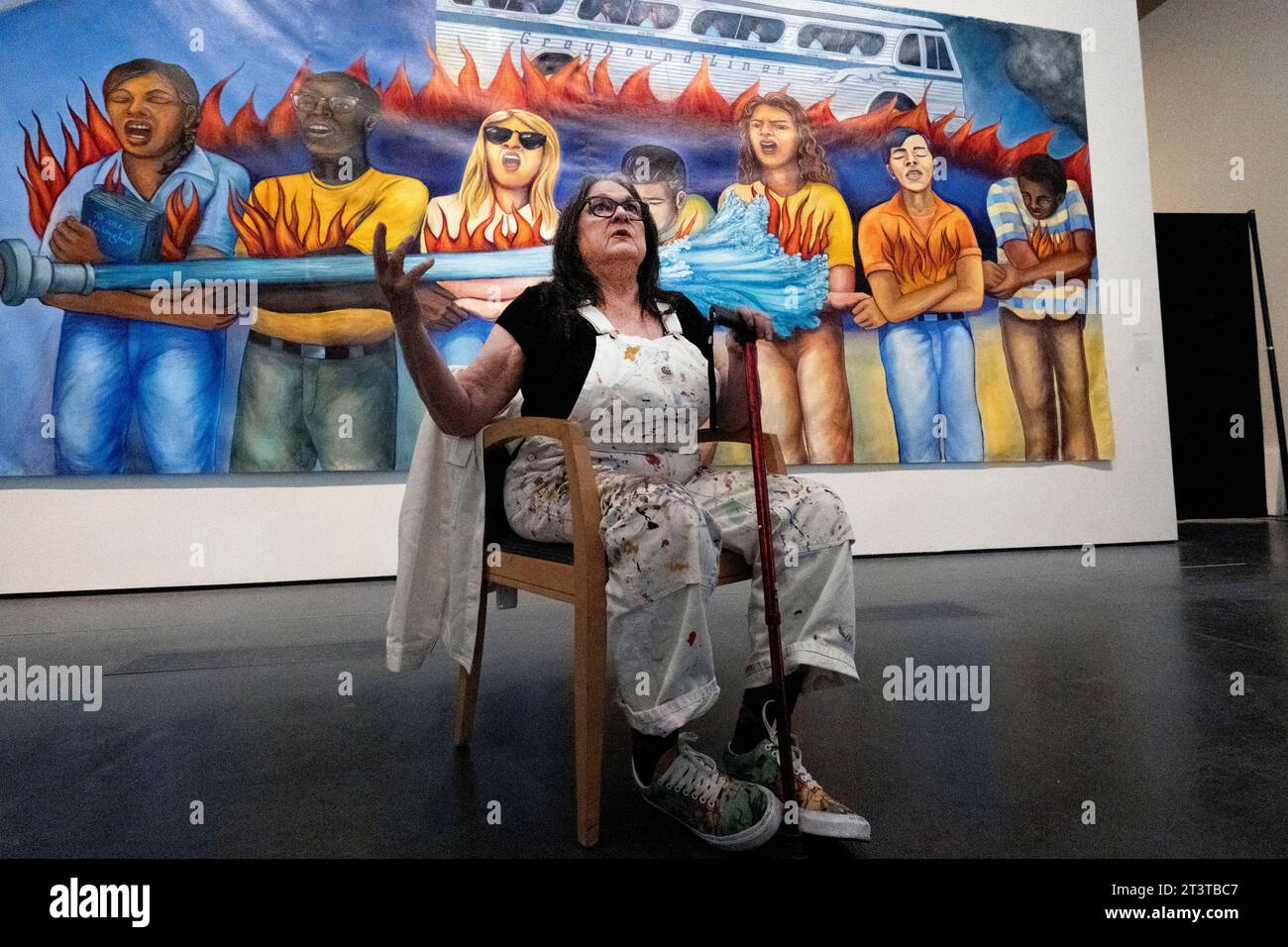 Artist Judy Baca talks about one of her murals "Generation on Fire", a ...