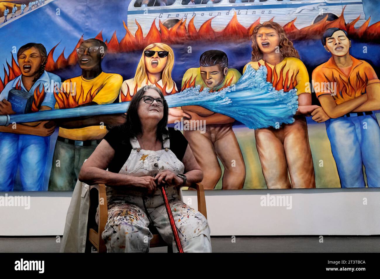 Artist Judy Baca talks about one of her murals "Generation on Fire", a ...