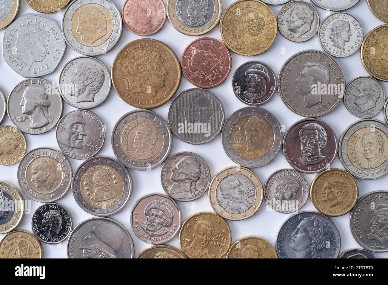 Various money coins with portraits of famous people of different ...