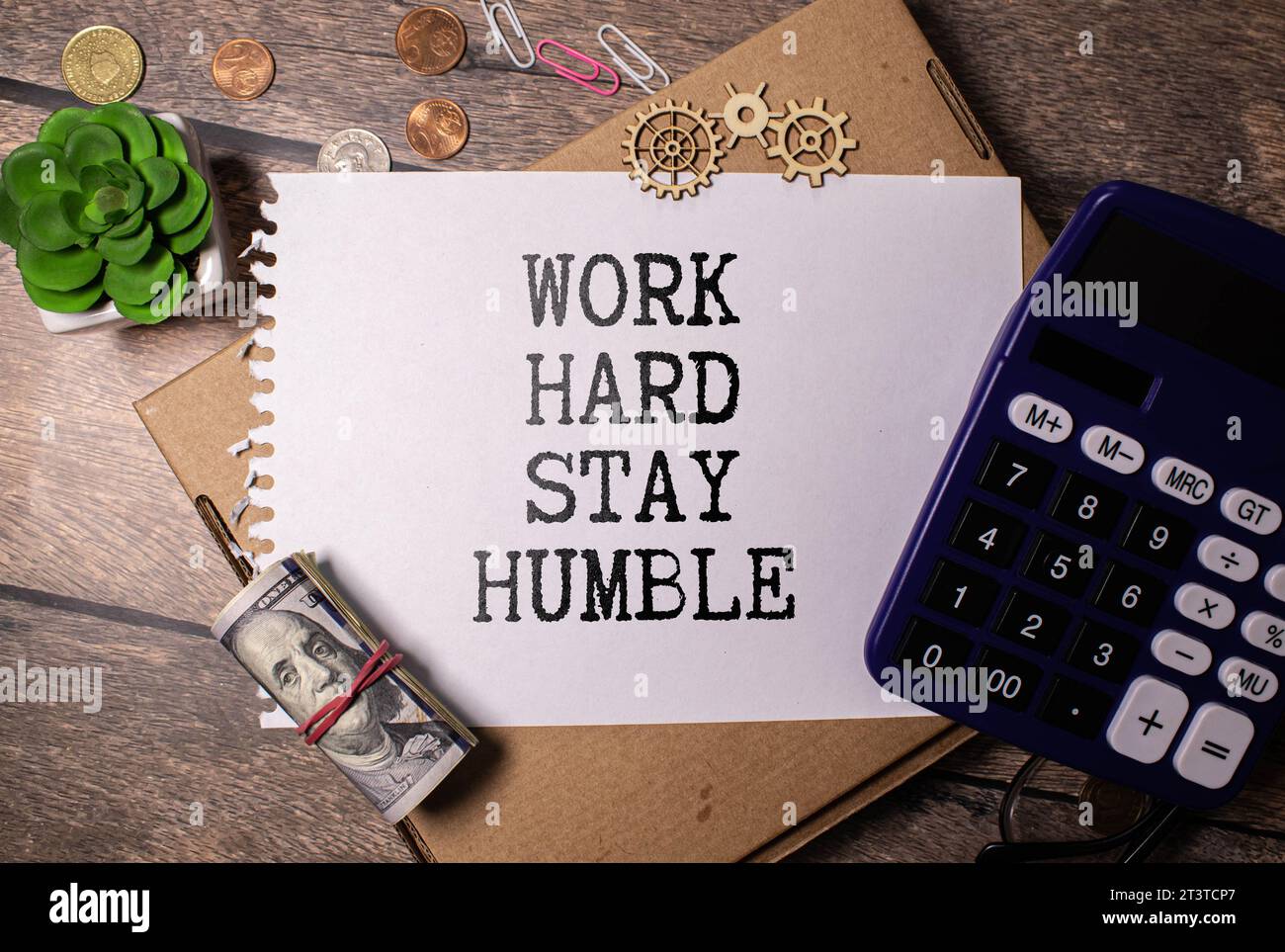 Word quotes of WORK HARD STAY HUMBLE on colorful memo papers with ...