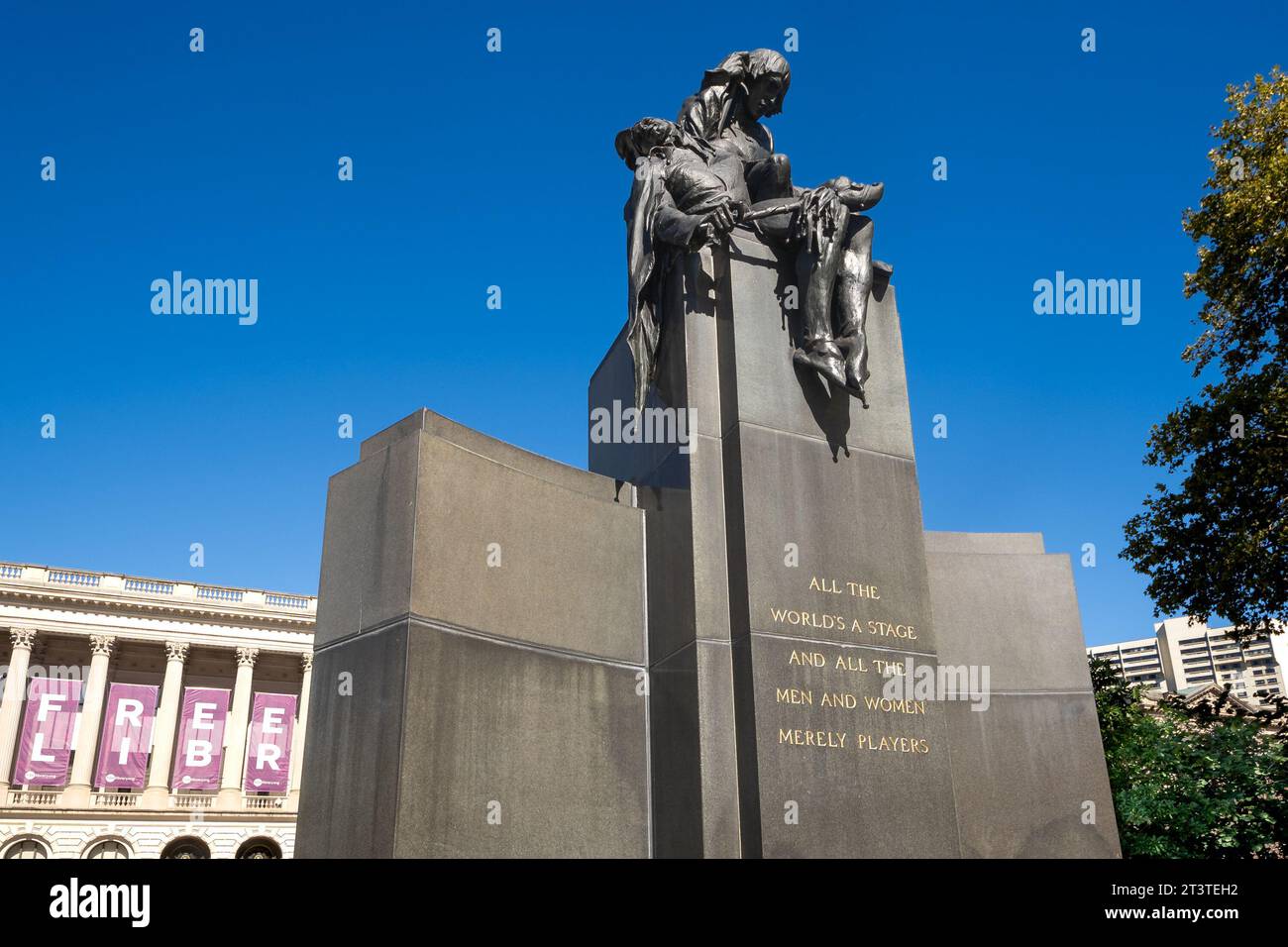 Philadelphia, PA – US – Oct 13, 2023 The Shakespeare Memorial, a statue ...