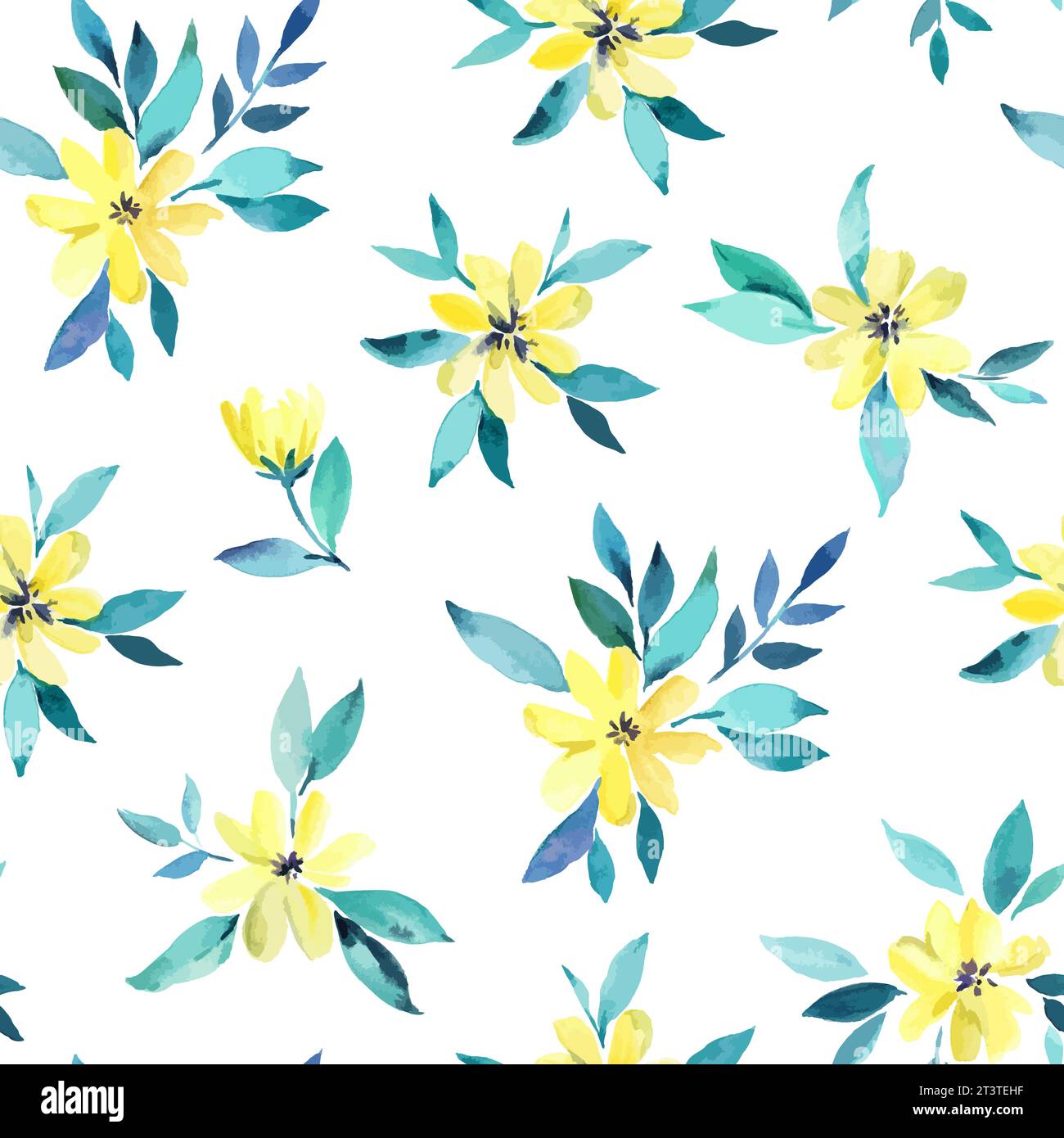 Watercolor seamless pattern with pretty delicate yellow flowers. Vector ...