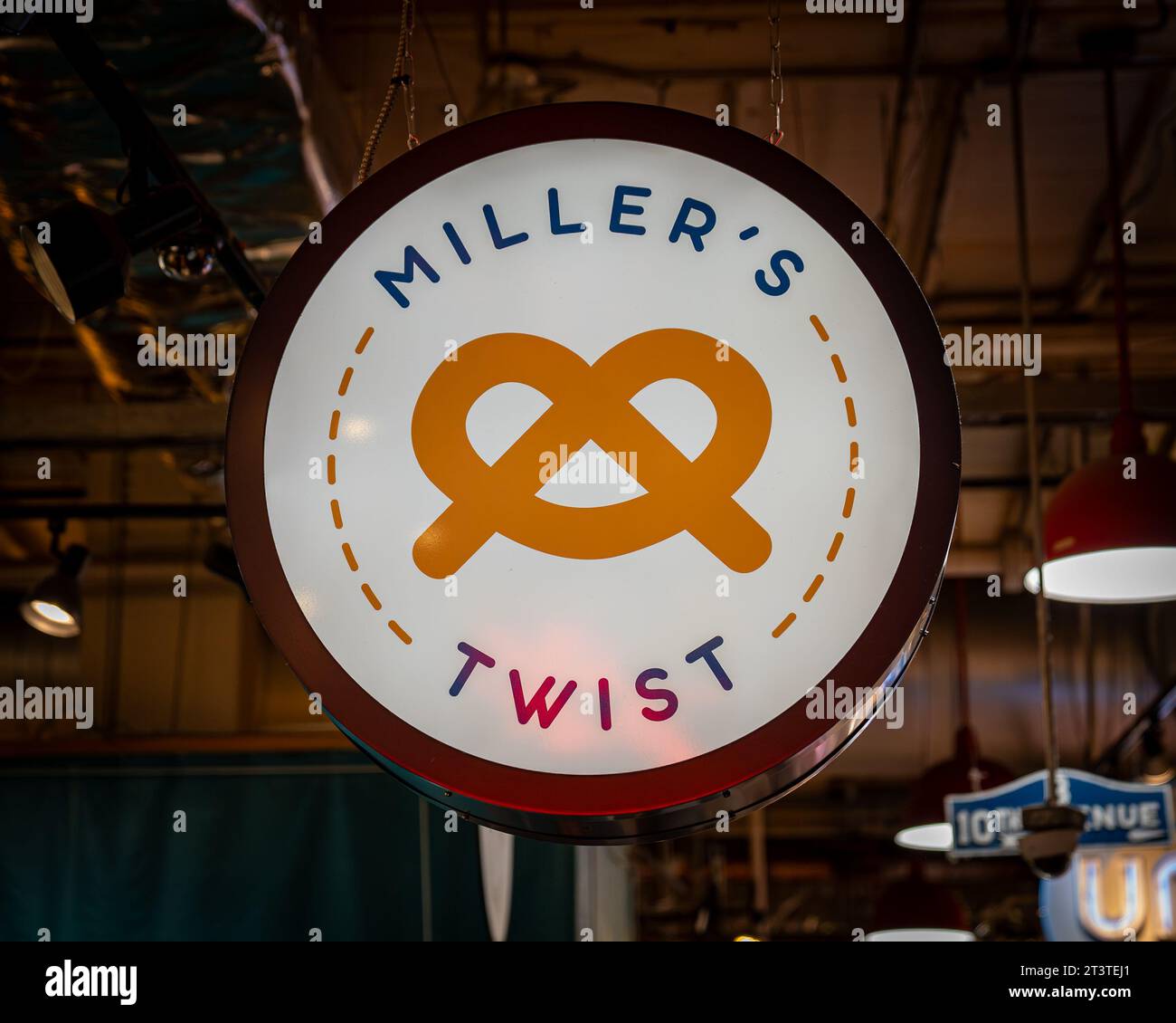Philadelphia, PA – US – Oct 14, 2023 The neon sign for Miller’s Twist ...