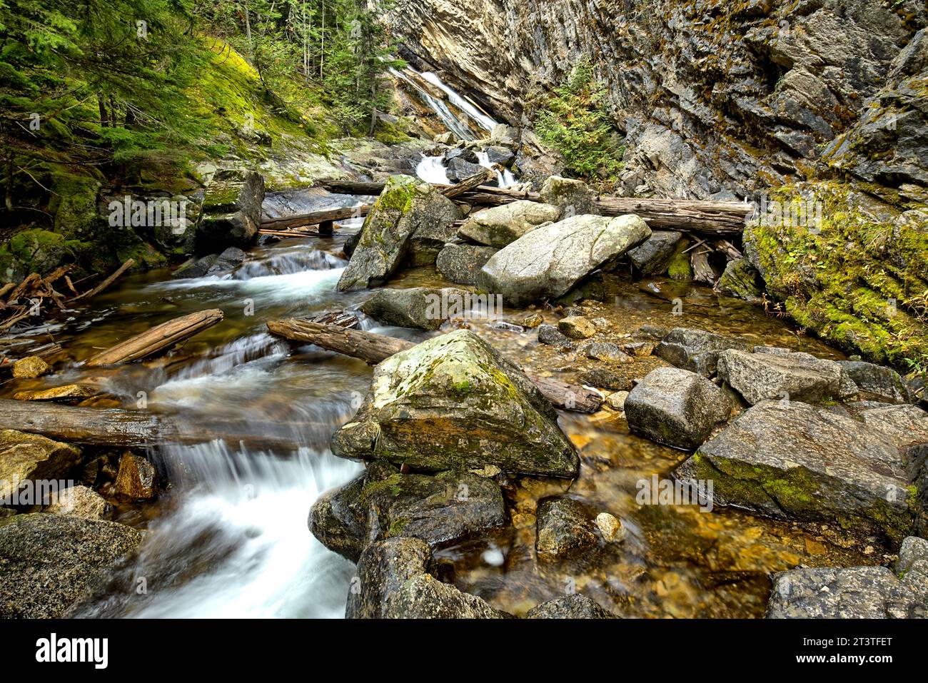 A landscape of water cascading down the rocks at Granite Falls in north ...