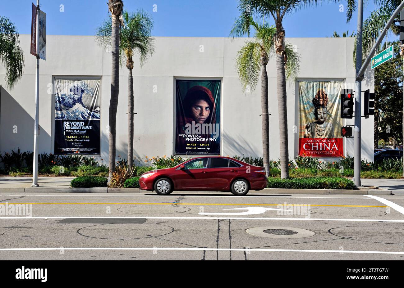 Exterior with posters of current exhibits at the Bowers Museum, Santa ...
