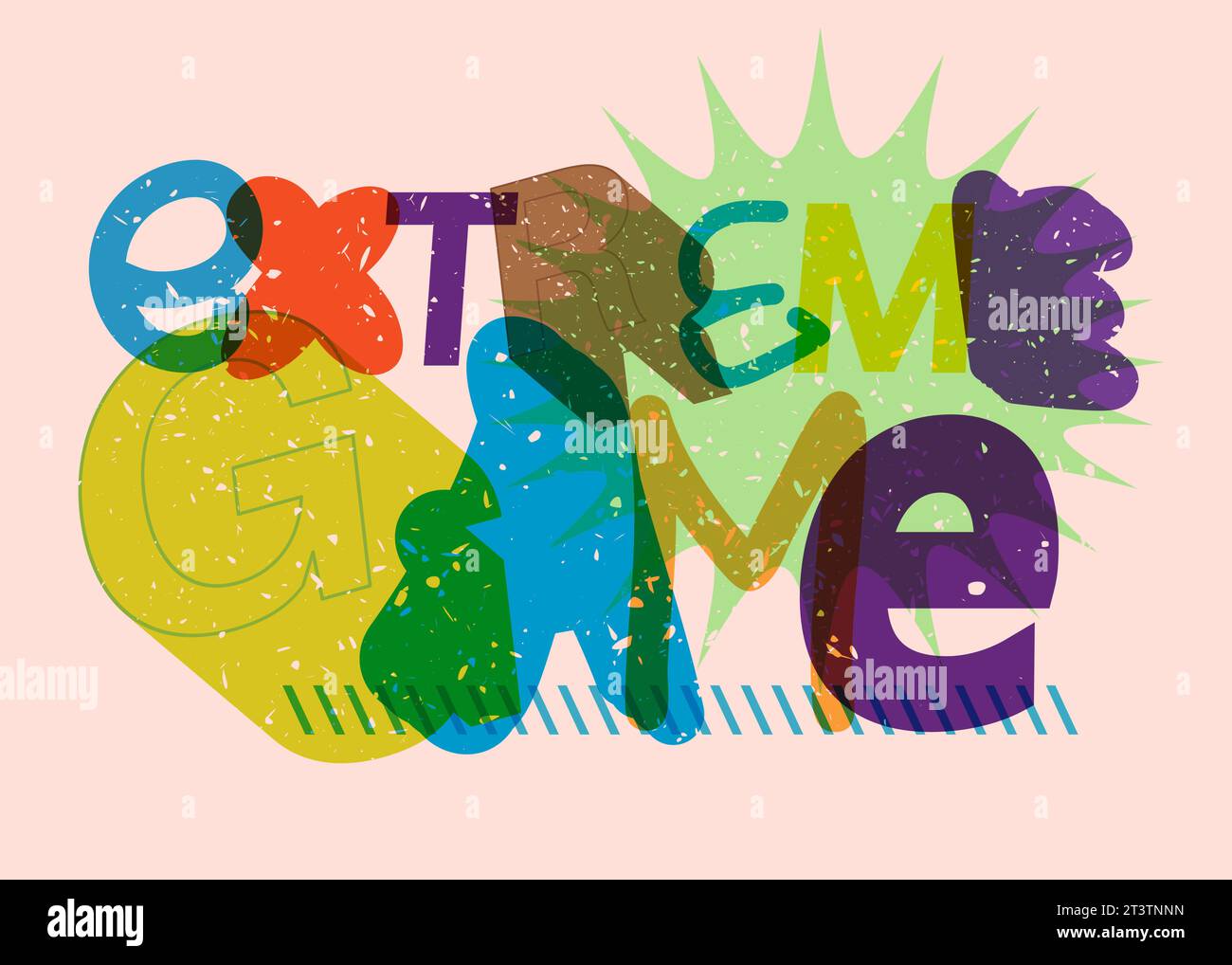 Risograph Extreme Game word with geometric shapes. Object in trendy ...