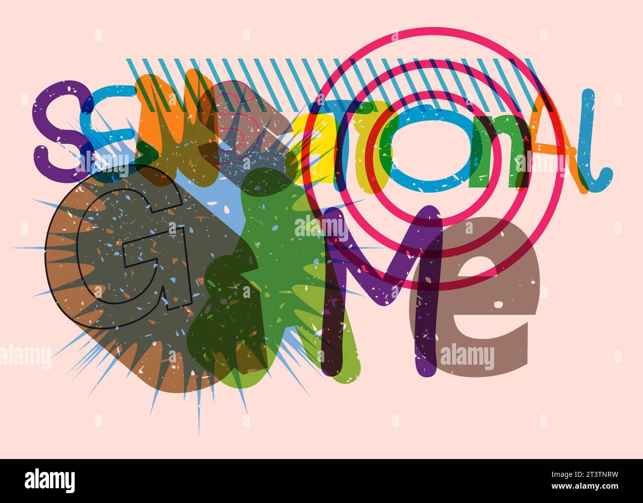 Risograph Sensational Game word with geometric shapes. Object in trendy ...