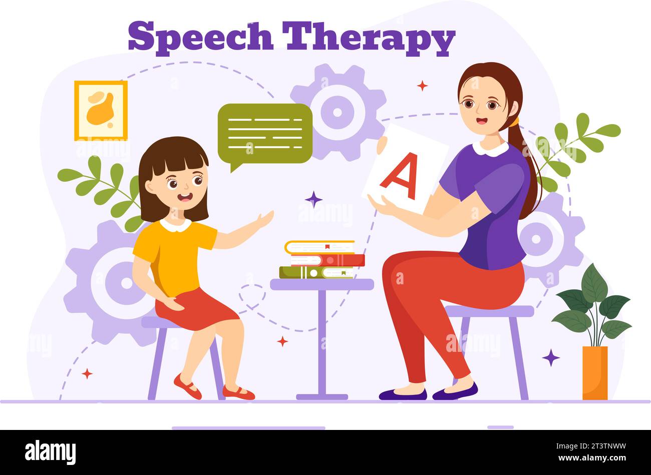 Speech Therapy Vector Illustration with Kids Training Basic Language ...