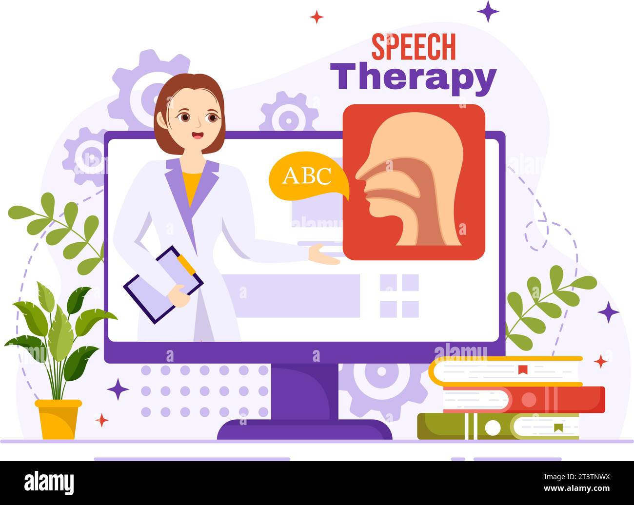 Speech Therapy Vector Illustration with Kids Training Basic Language ...
