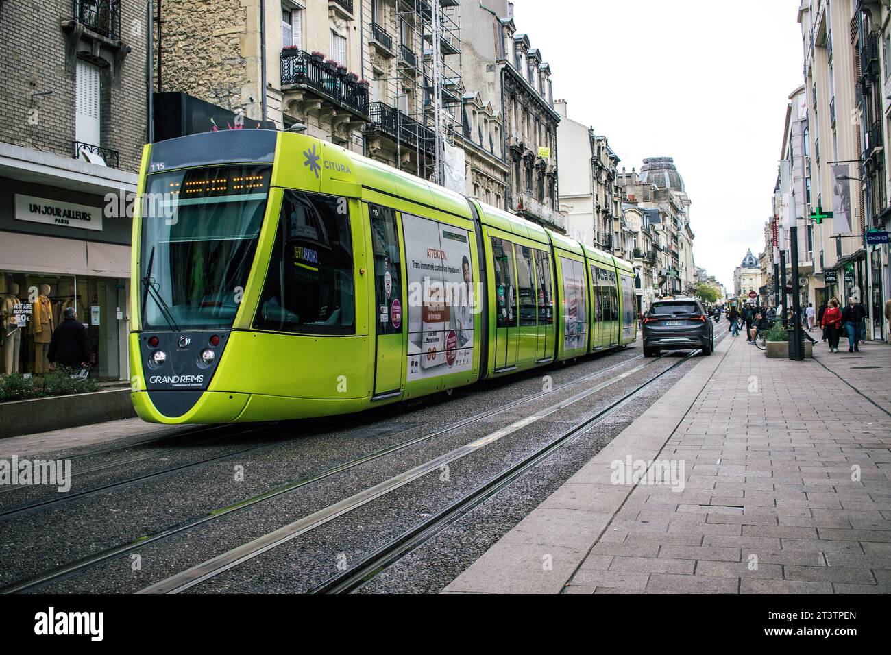 Reims, France - October 26, 2023 Modern electric tram rolling through ...