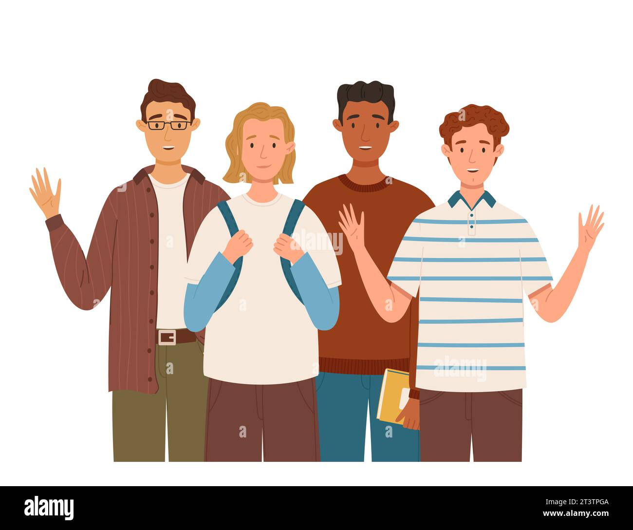 Group of multicultural male students flat vector illustration. Young ...