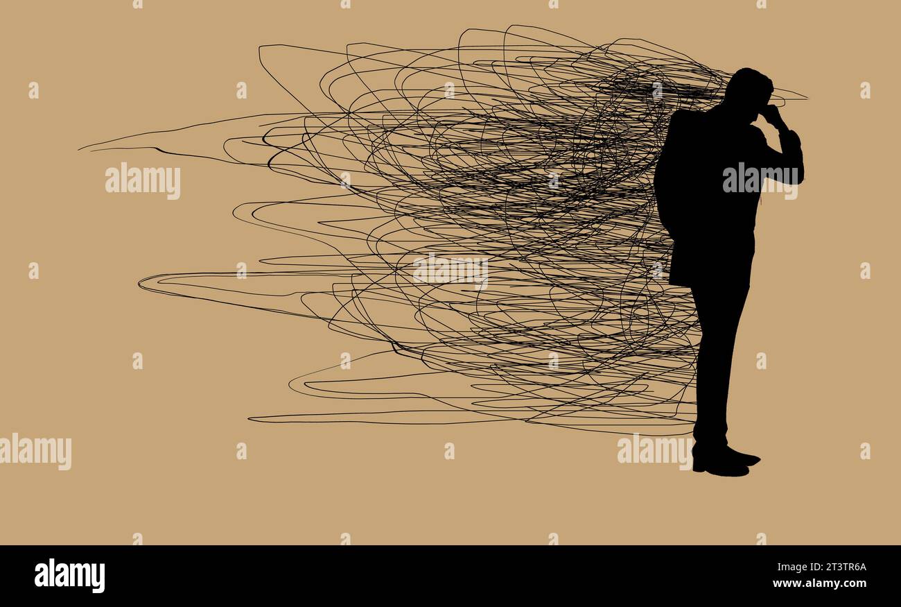 Depression, stress and anxiety follow a man like a cloud or a swam of ...