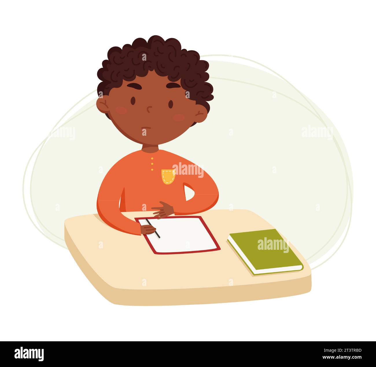 Cute african black boy doing homework vector illustration. child does ...
