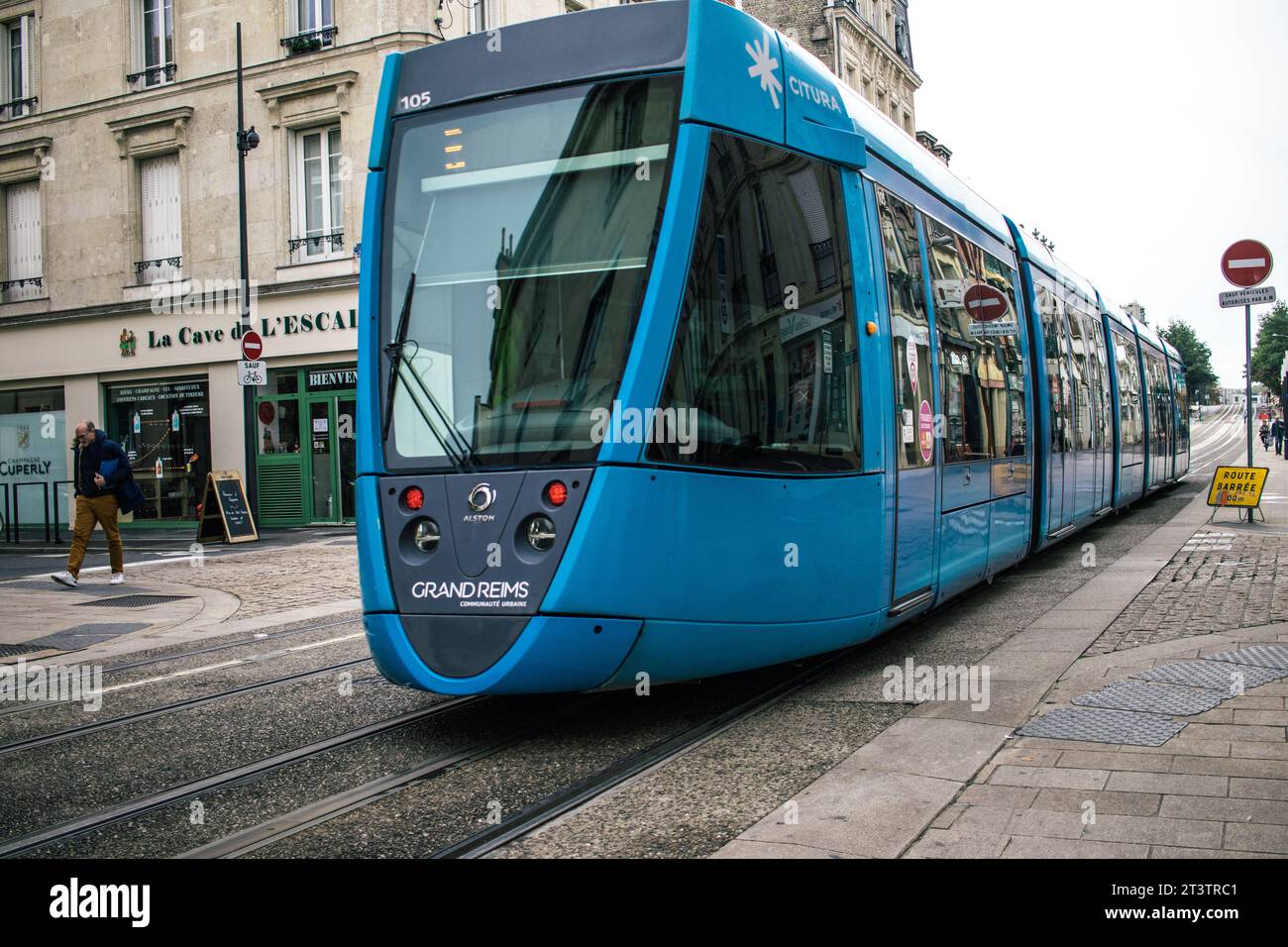 Reims, France - October 26, 2023 Modern electric tram rolling through ...