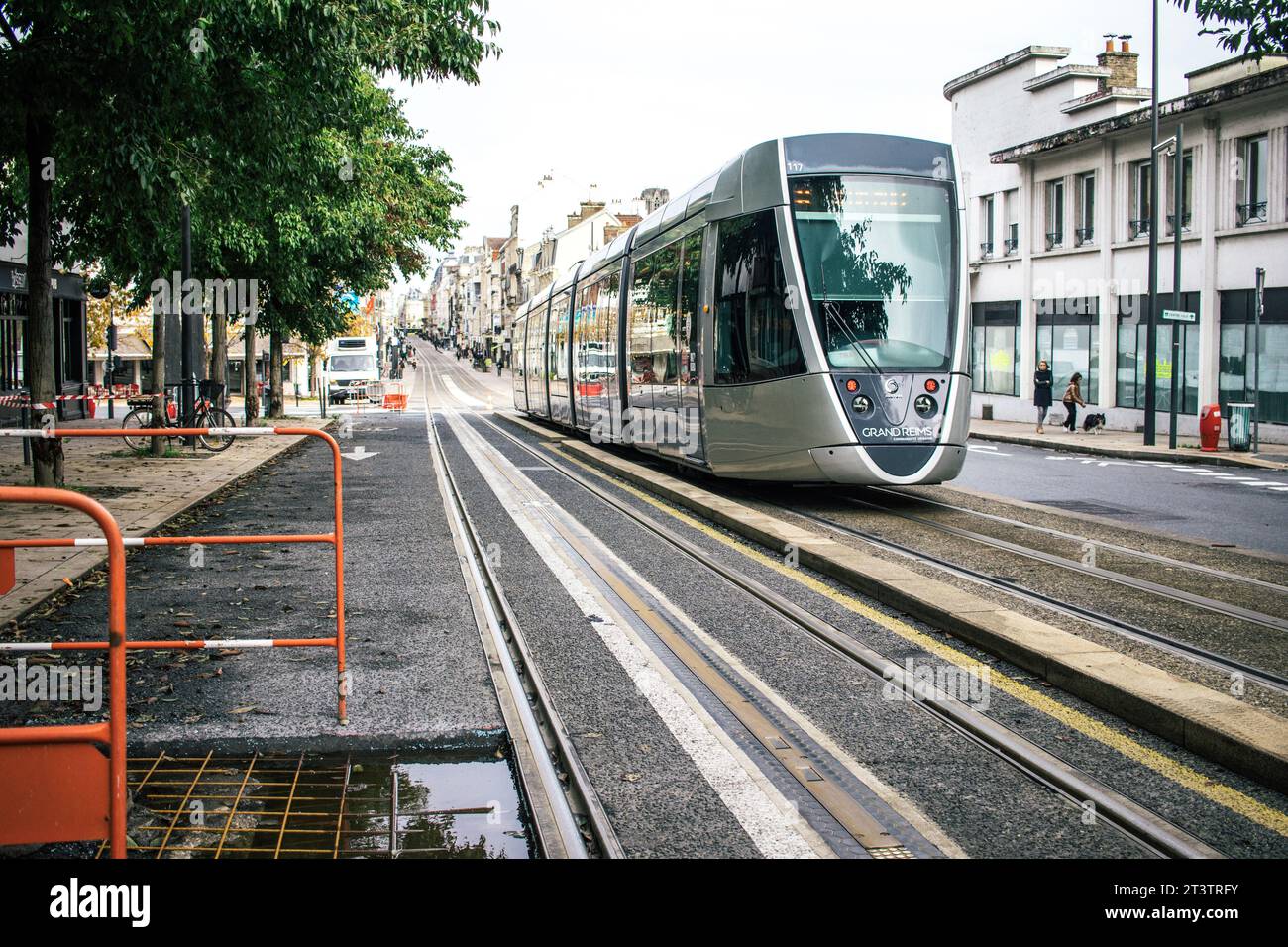 Reims, France - October 26, 2023 Modern electric tram rolling through ...