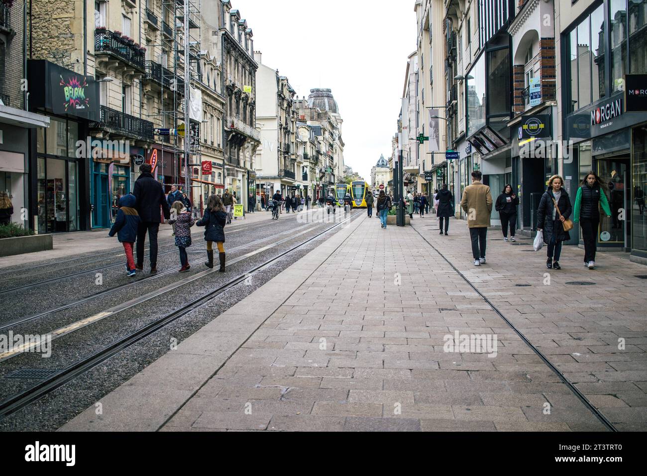 Reims, France - October 26, 2023 People wandering in the street of ...