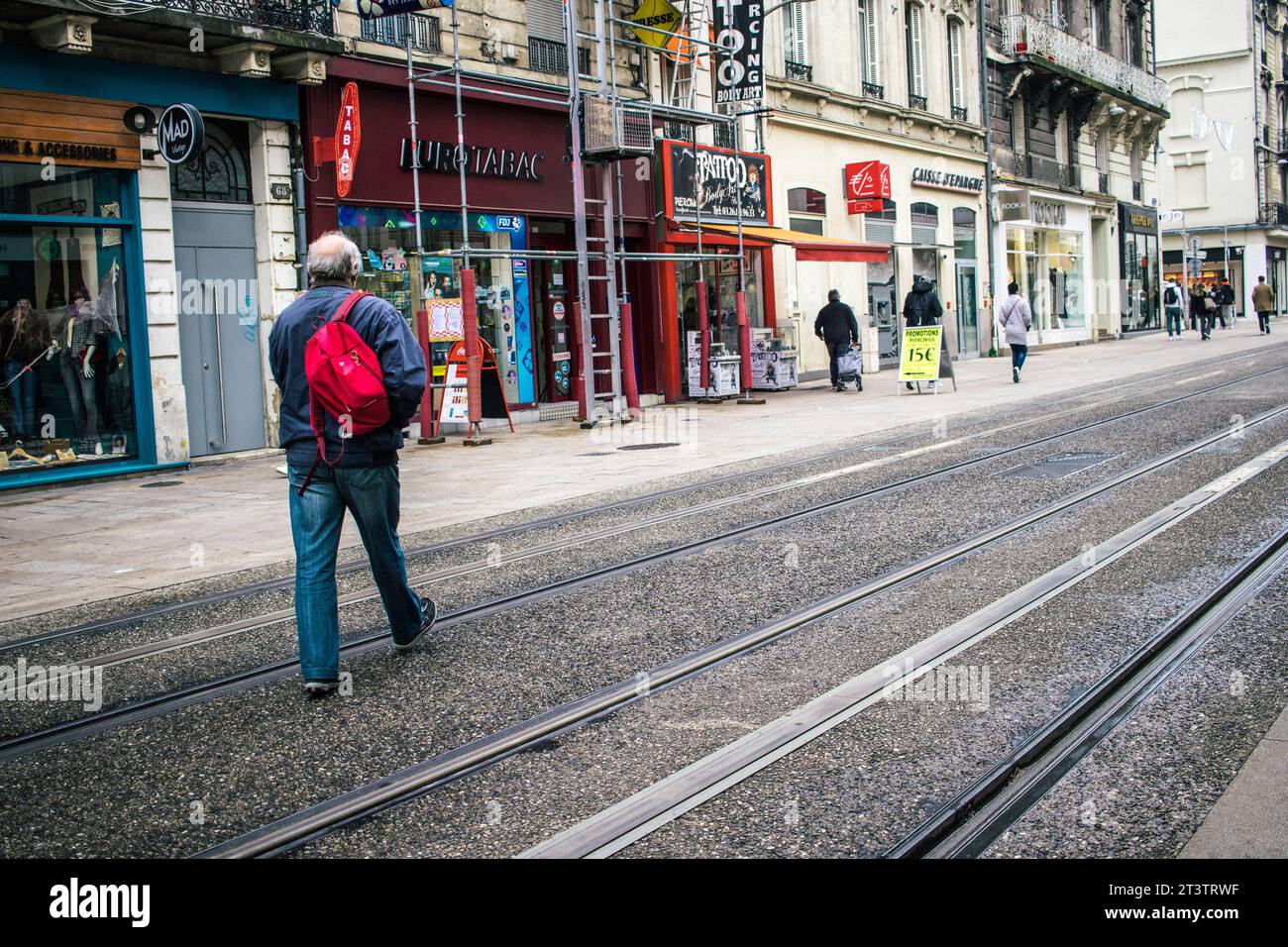 Reims, France - October 26, 2023 People wandering in the street of ...