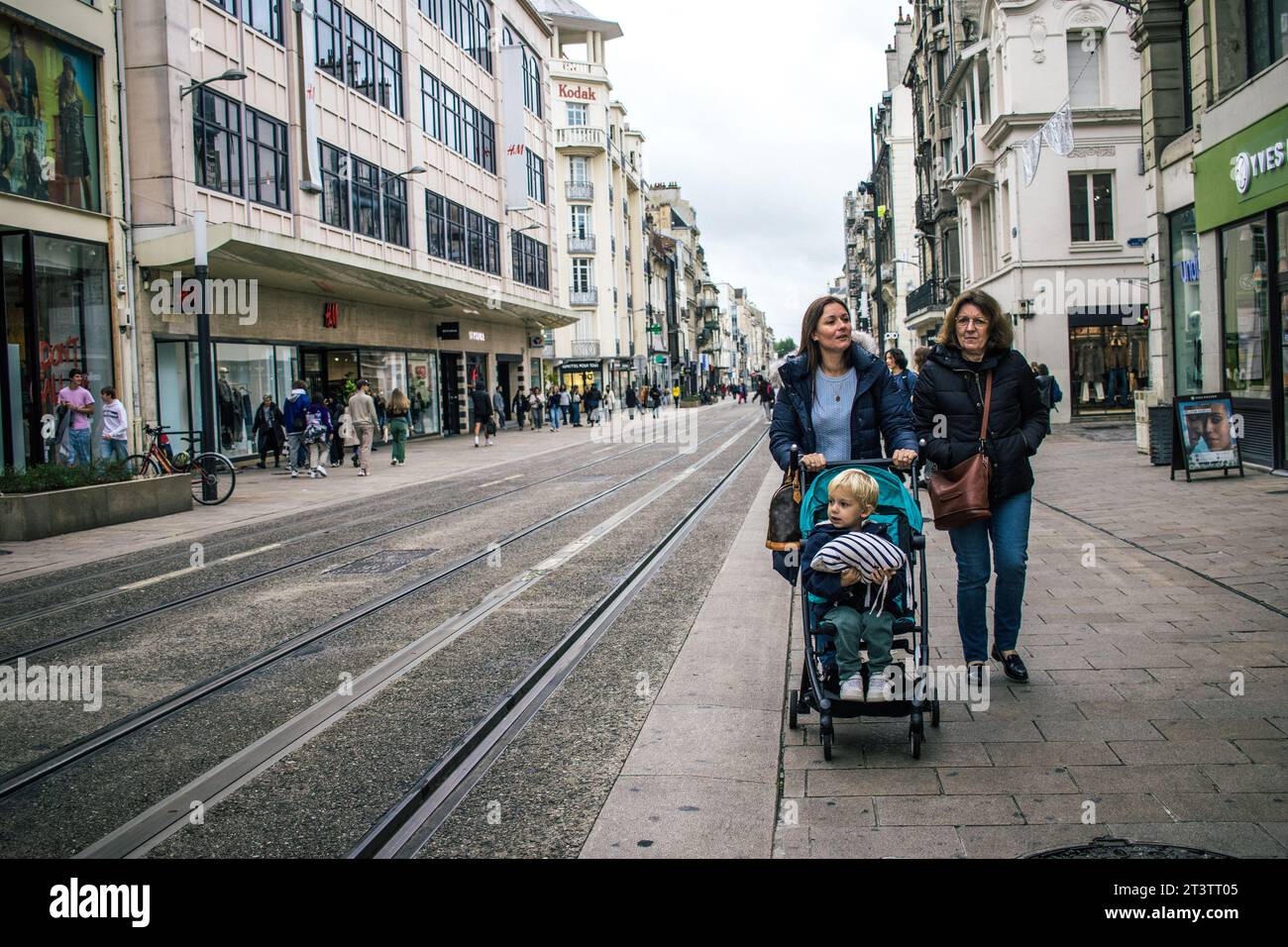Reims, France - October 26, 2023 People wandering in the street of ...