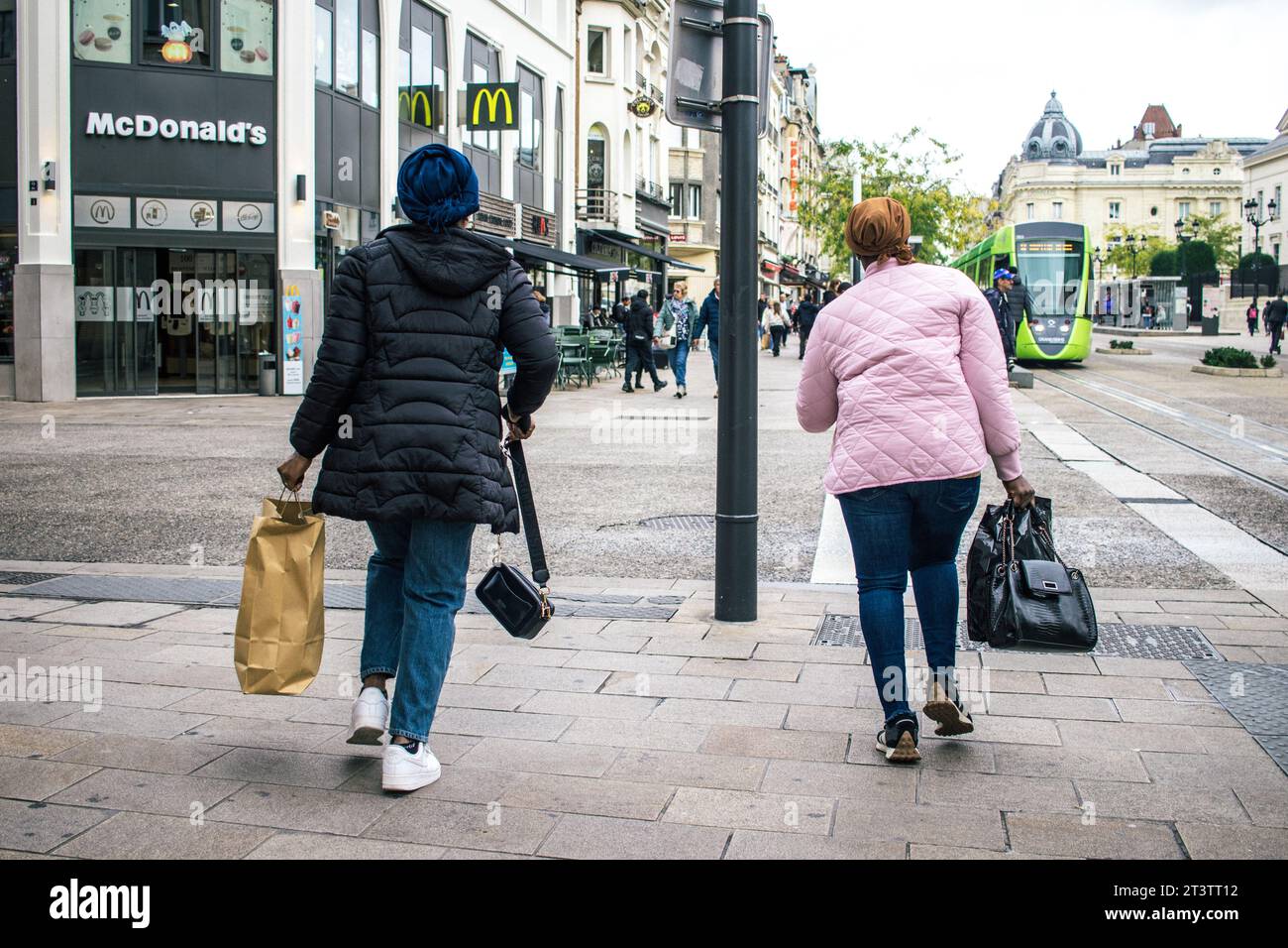 Reims, France - October 26, 2023 People wandering in the street of ...