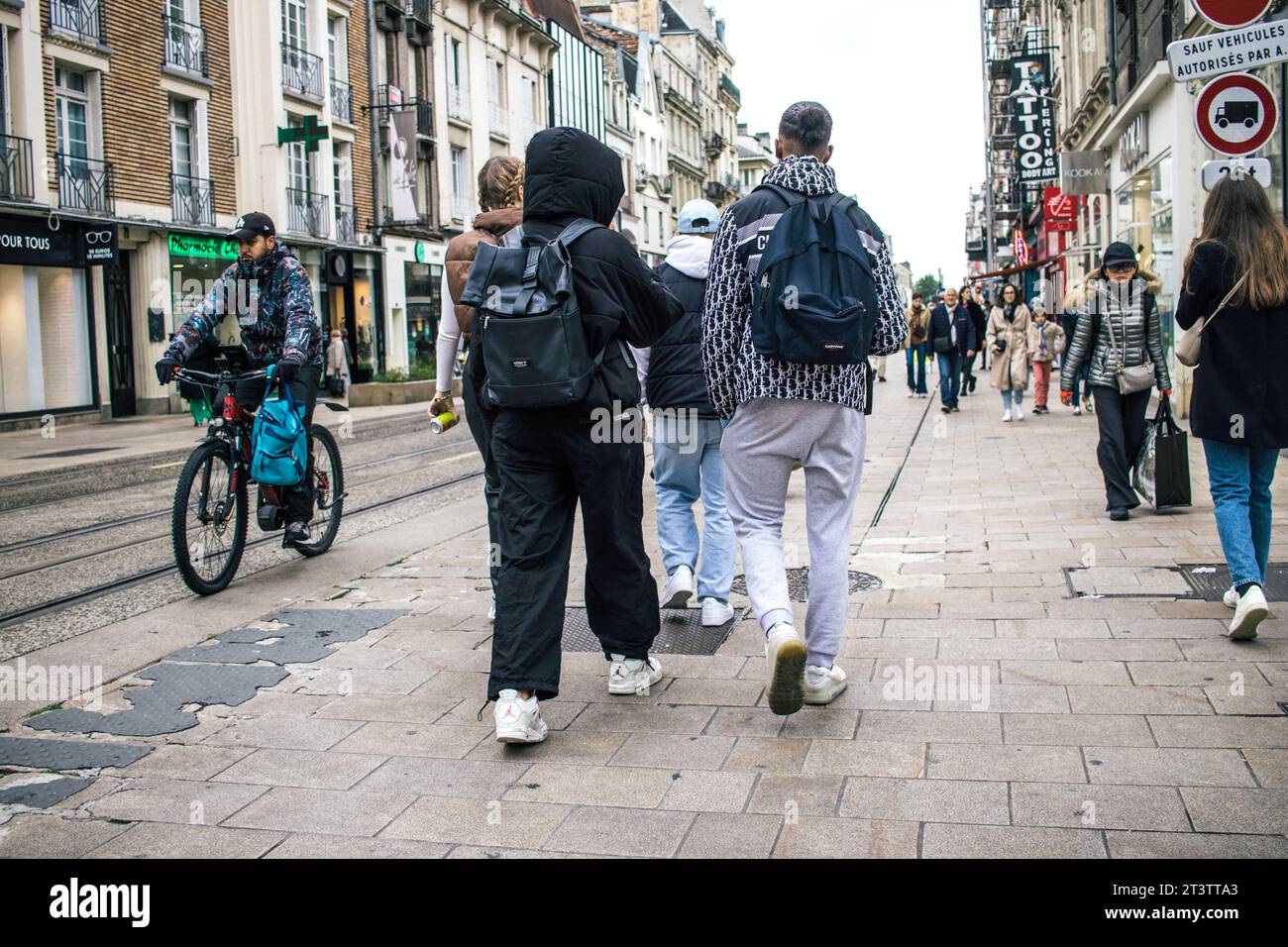 Reims, France - October 26, 2023 People wandering in the street of ...