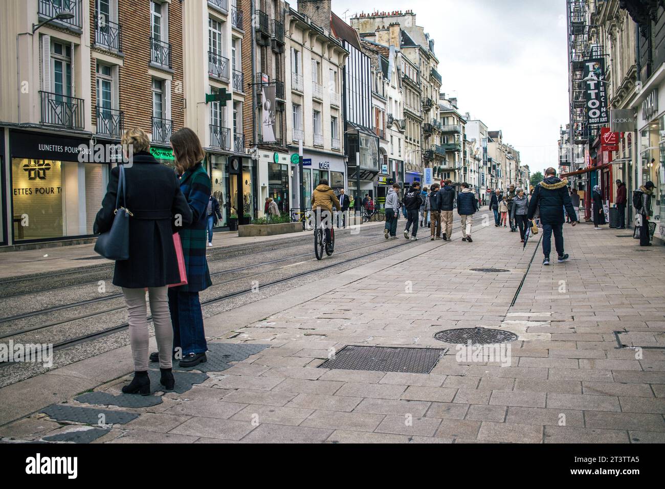 Reims, France - October 26, 2023 People wandering in the street of ...
