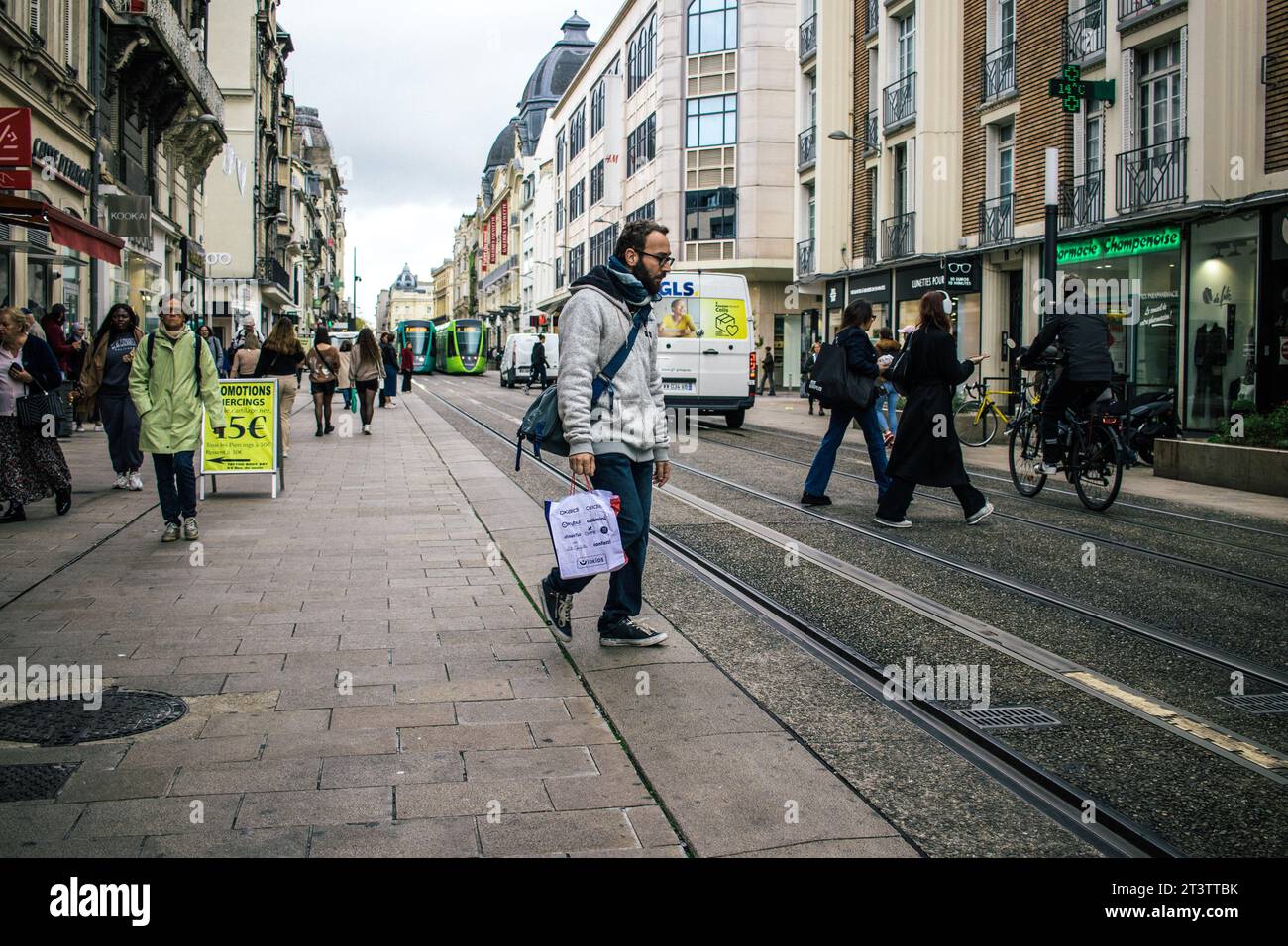 Reims, France - October 26, 2023 People wandering in the street of ...